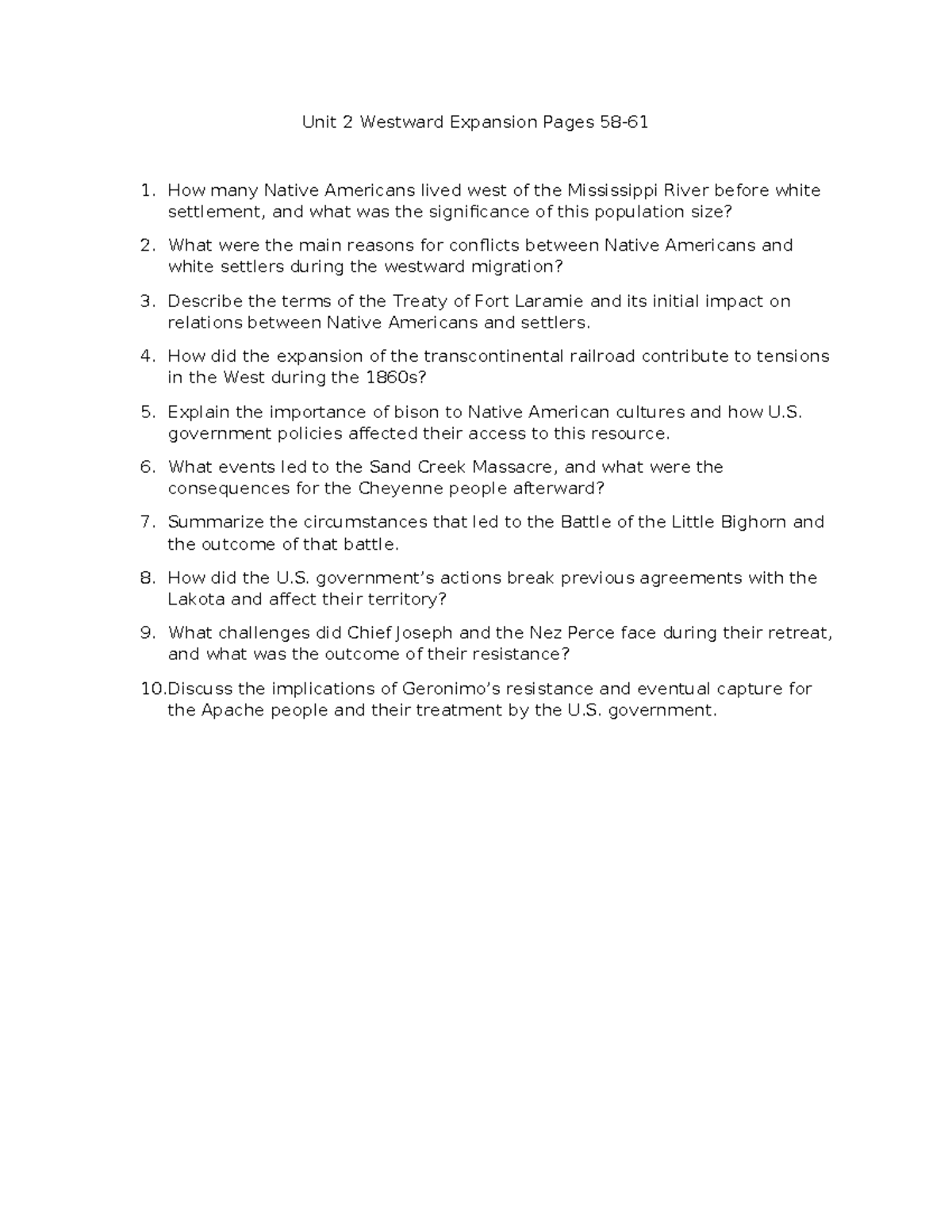 Unit 2 Westward Expansion Page 58-61 - Unit 2 Westward Expansion Pages ...