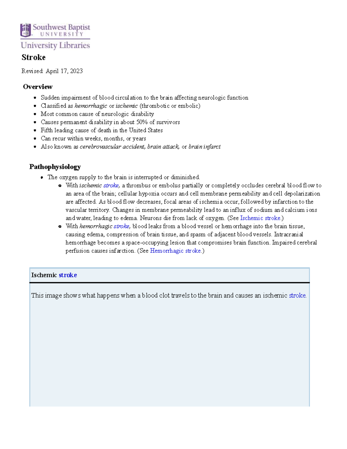 Stroke - Notes - Stroke Revised: April 17, 2023 Overview Sudden ...
