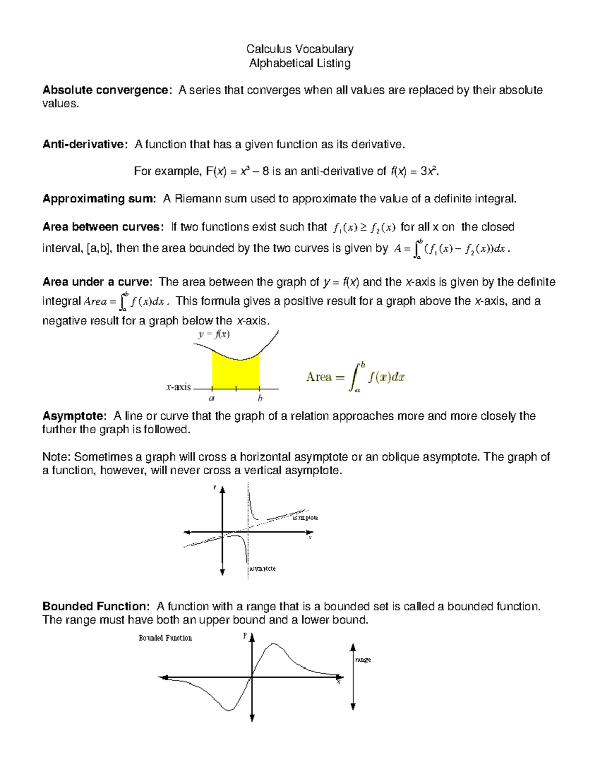 Vocabulary For Caculus Calculus Vocabulary Alphabetical Listing