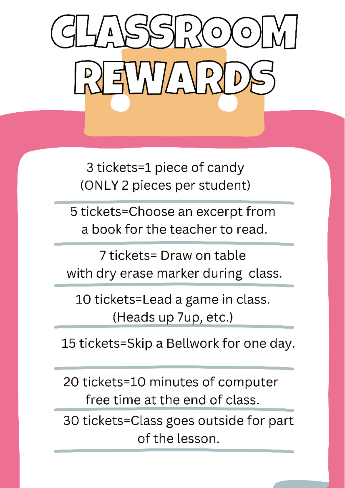 Classroom Rewards - dfkjb - CLASSROC REWARDS D 3 piece of candy (ONLY 2 ...
