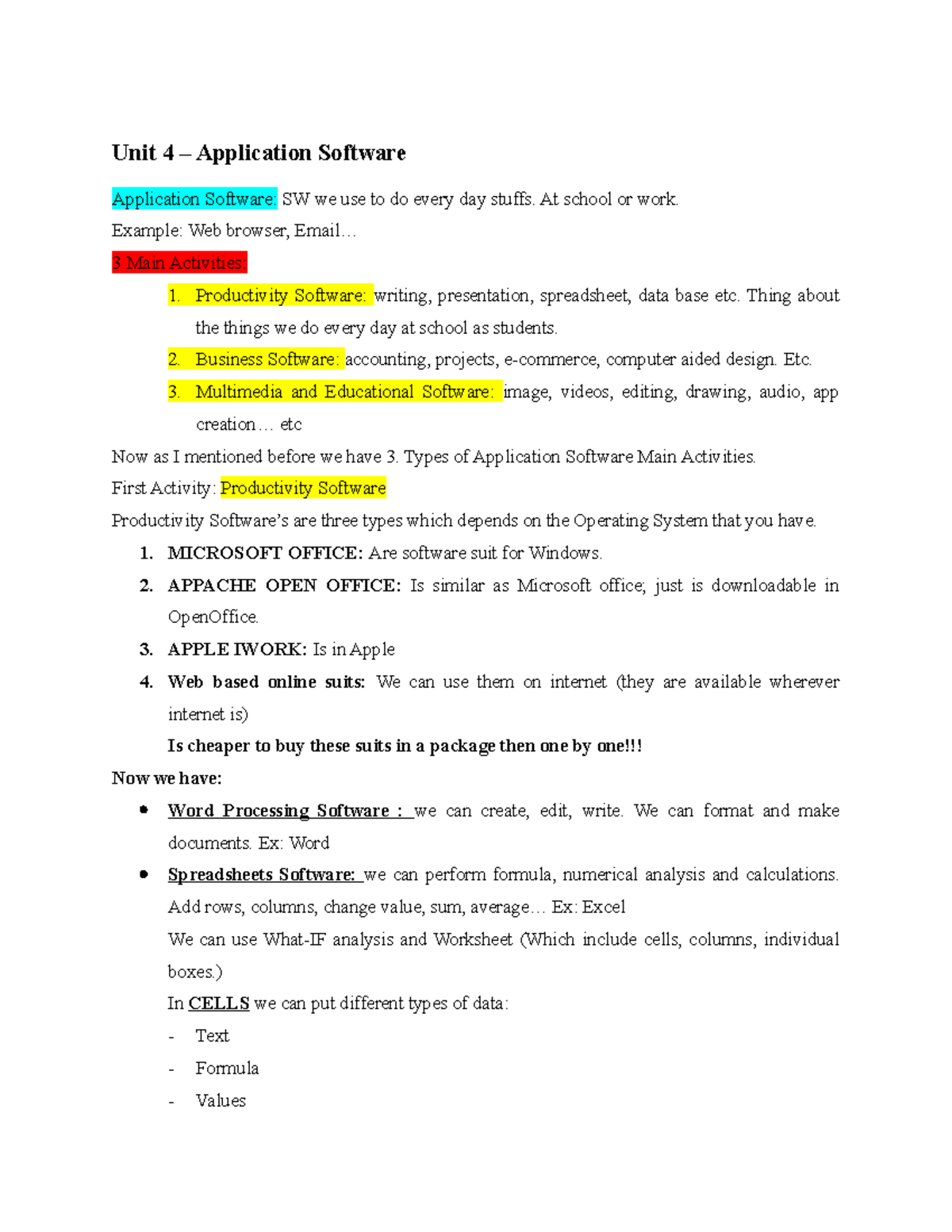 BTM - Notes - Unit 4 – Application Software Application Software: SW we ...