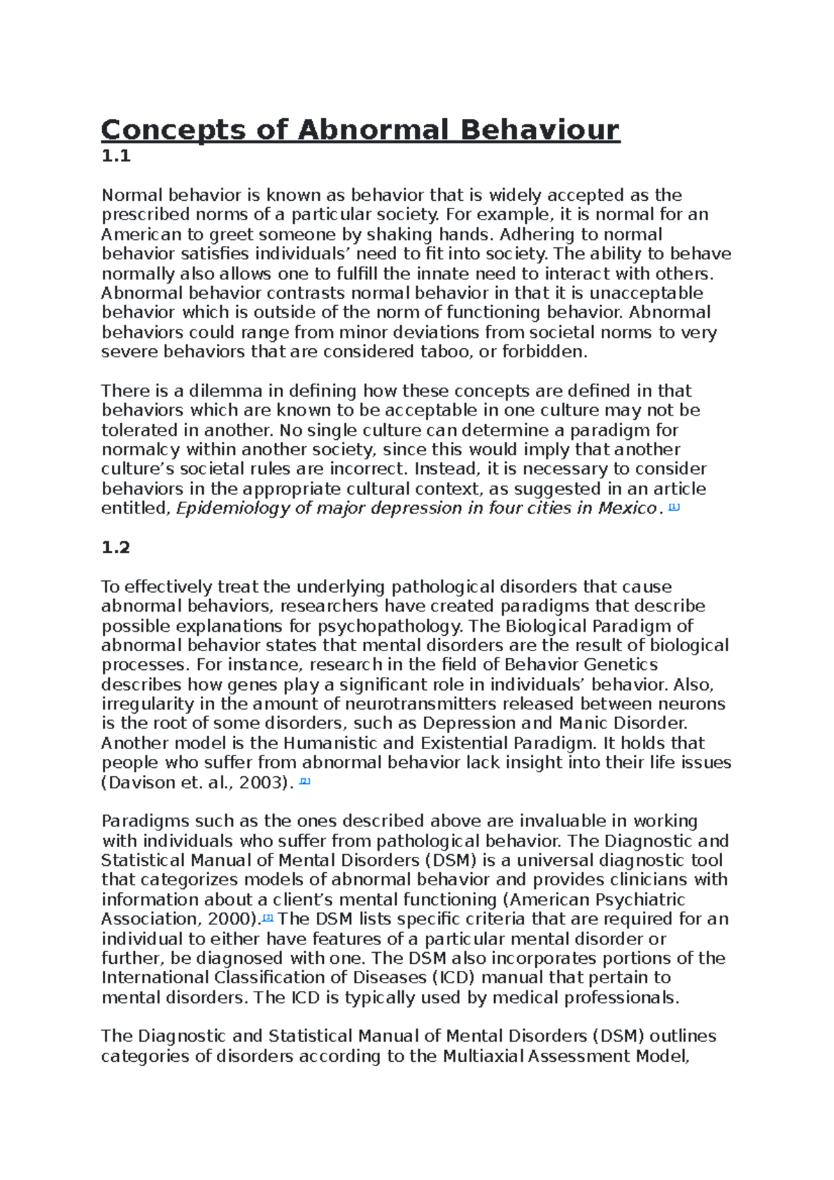 Concepts of Abnormal Behaviour - Concepts of Abnormal Behaviour 1 ...