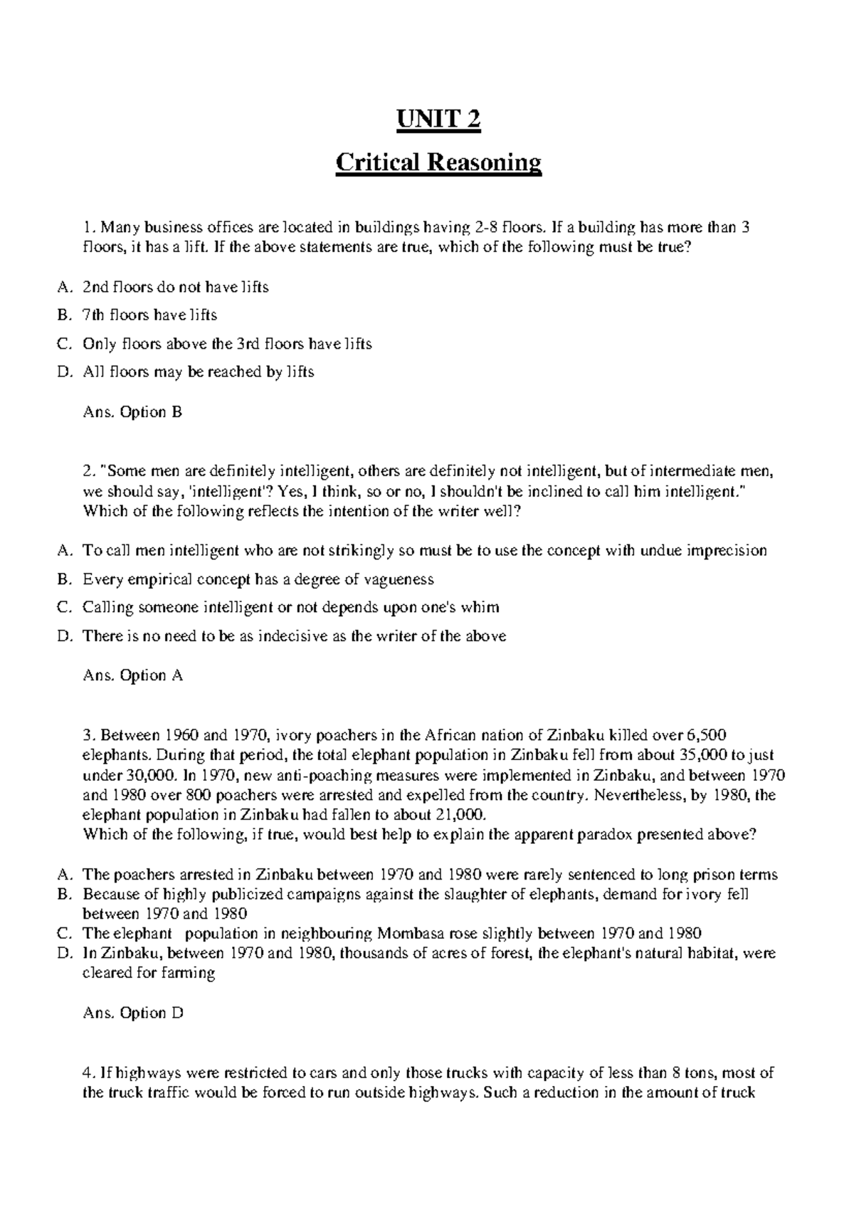 Question Bank Solutions - UNIT 2 Critical Reasoning Many business offices are located in ...
