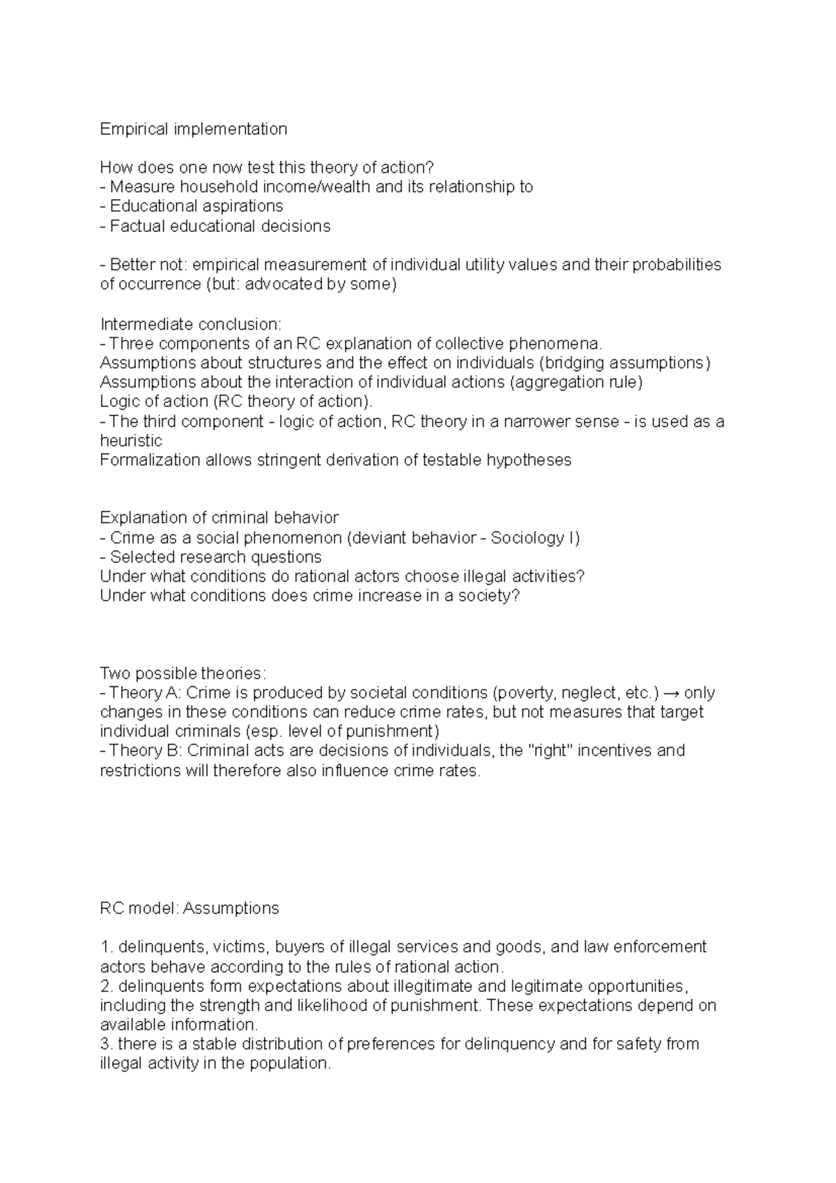 Empirical implementation - Assumptions about structures and the effect ...