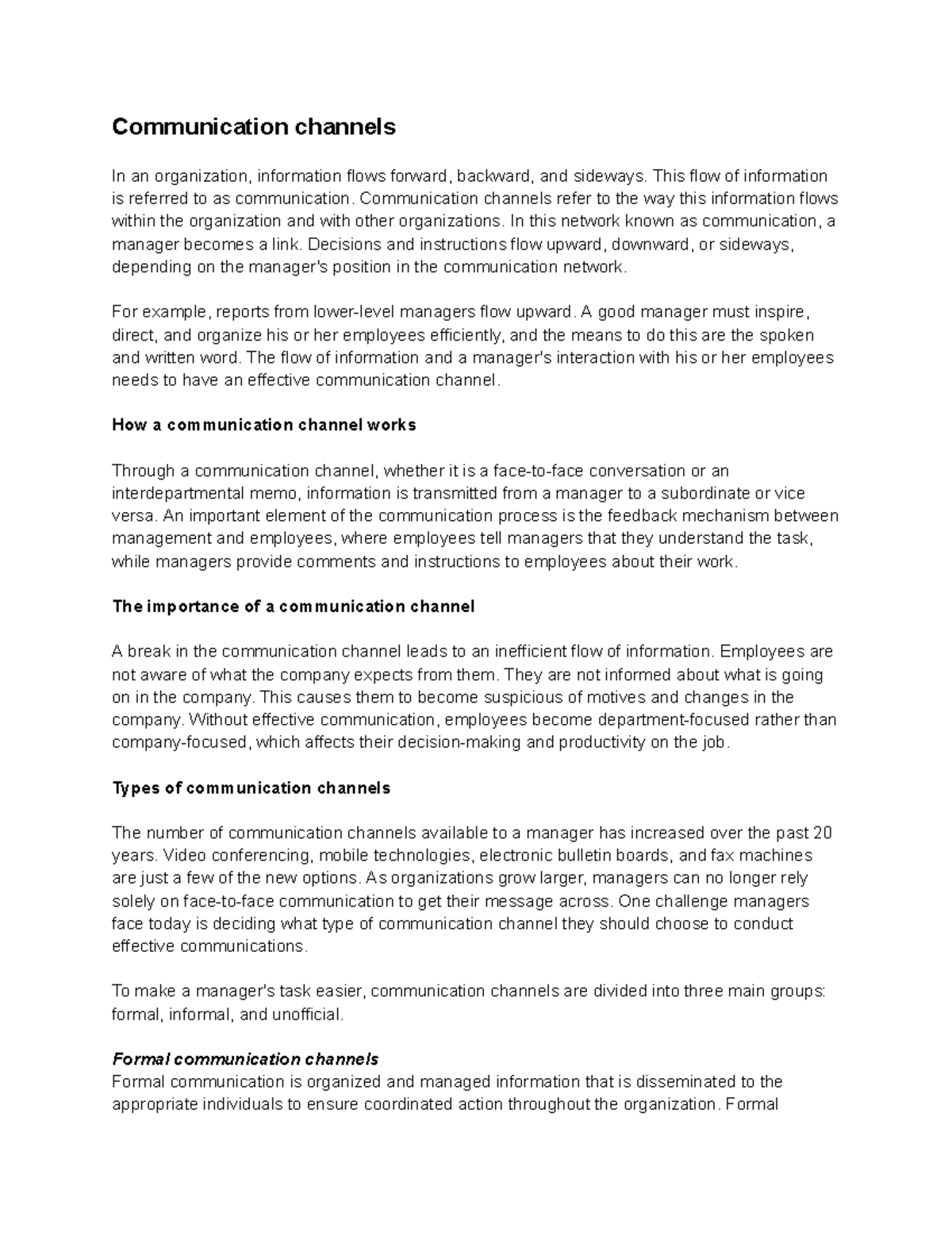 Communication channels - This flow of information is referred to as ...