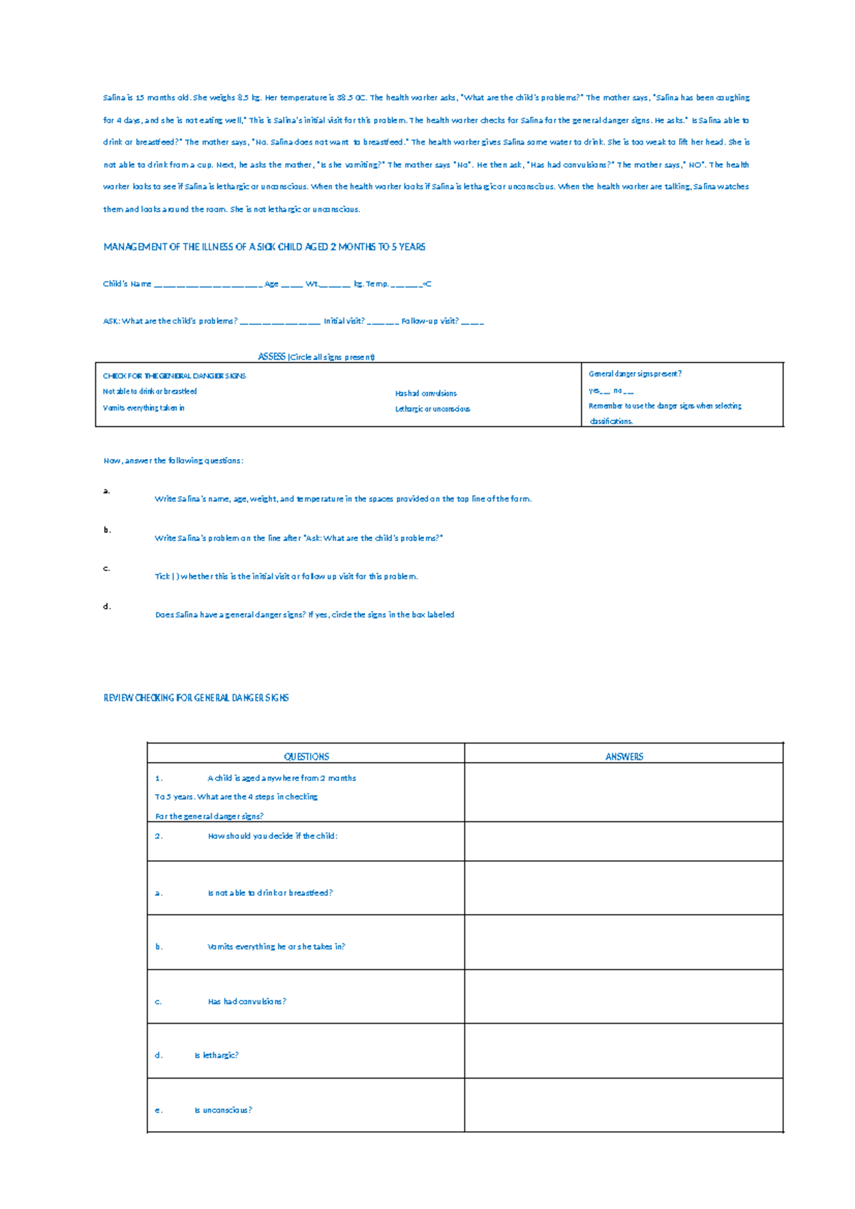 Imci-exercises-superlatest - Salina is 15 months old. She weighs 8 kg ...