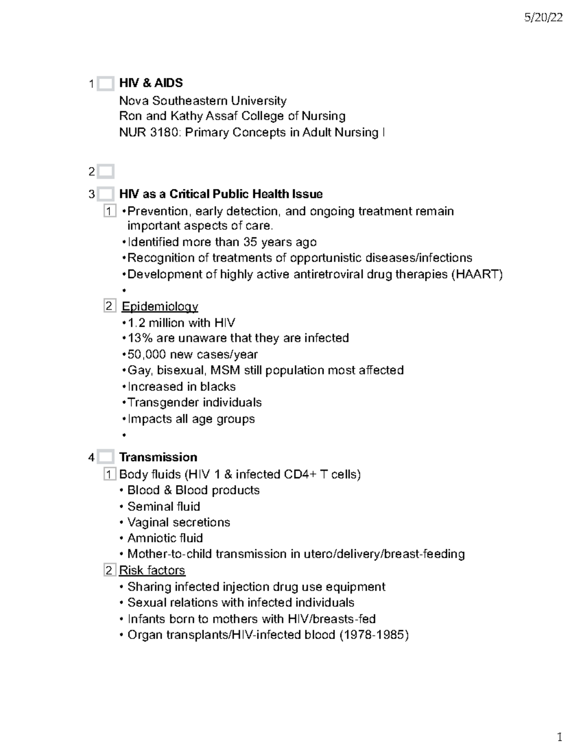 Med surg 1 HIV 2020 - lecture notes on hiv - HIV & AIDS Nova ...