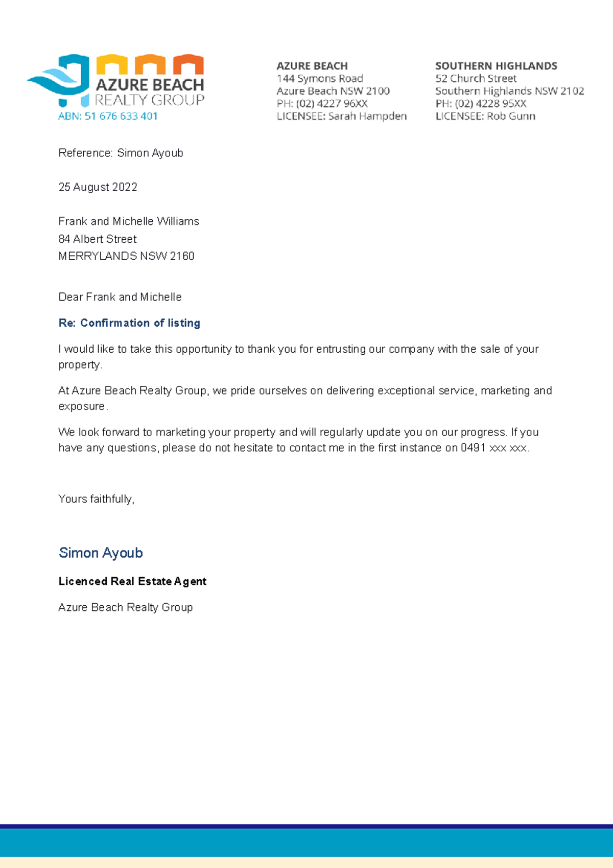 ABRG Confirmation of listing example 3of3 - Reference: Simon Ayoub 25 ...