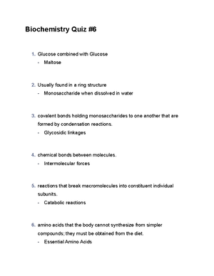 Biochemistry Quiz #3 - Biochemistry Quiz reactions that produce large ...