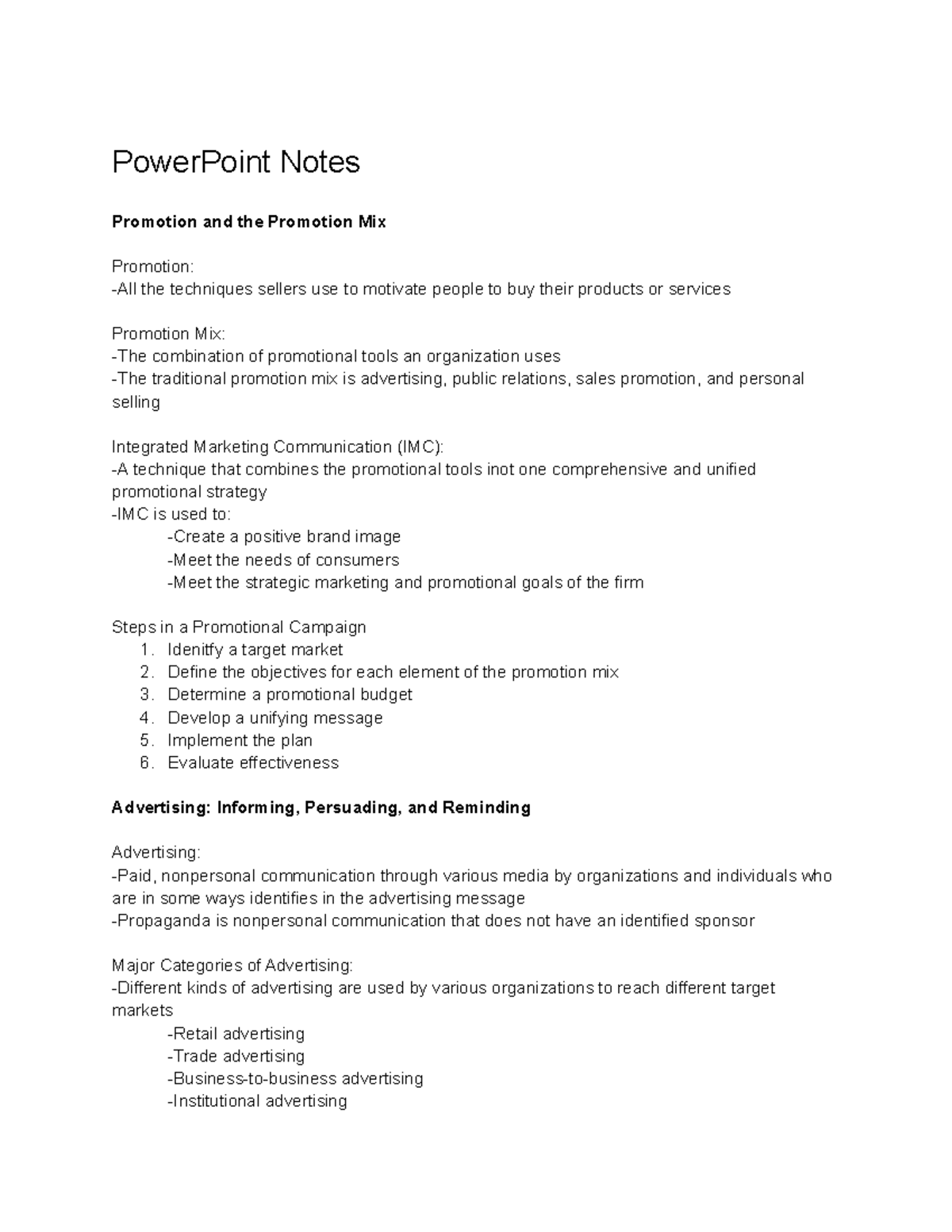 Ch 16 Notes - PowerPoint Notes Promotion and the Promotion Mix ...