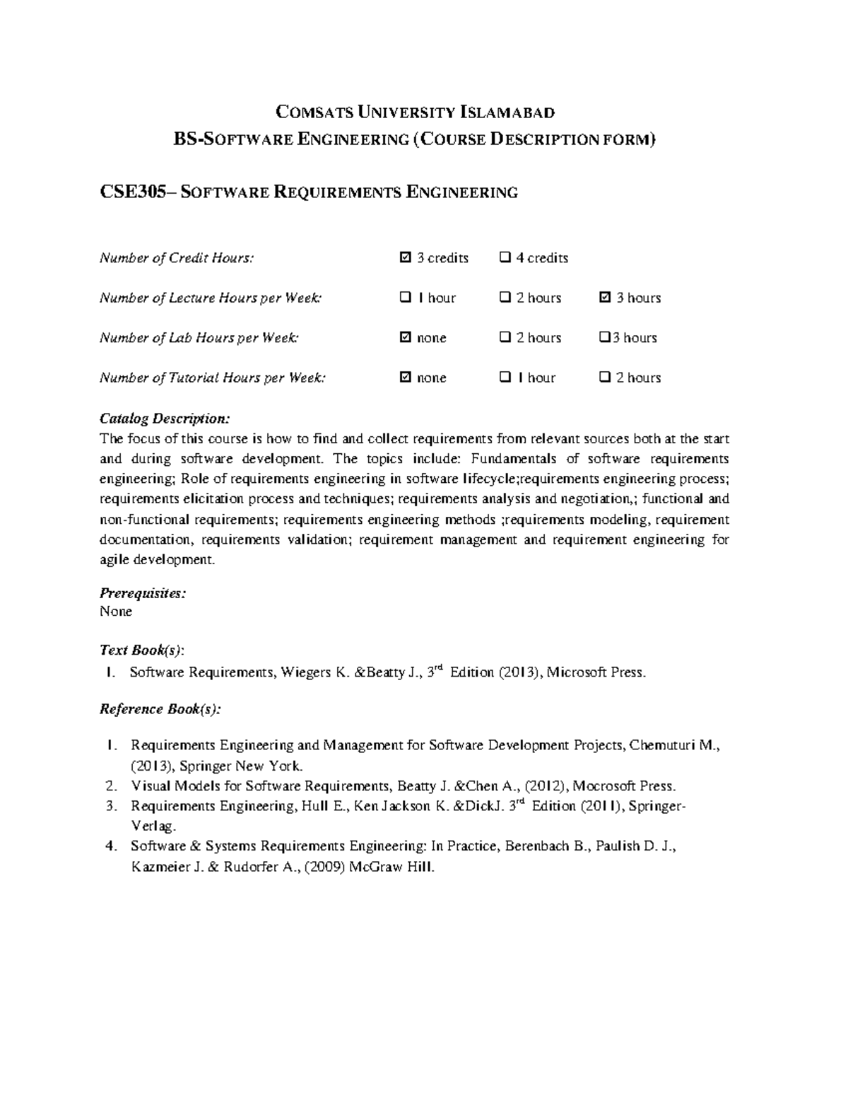 CSE305 RE CDF V1 - this has the course description. - COMSATS ...