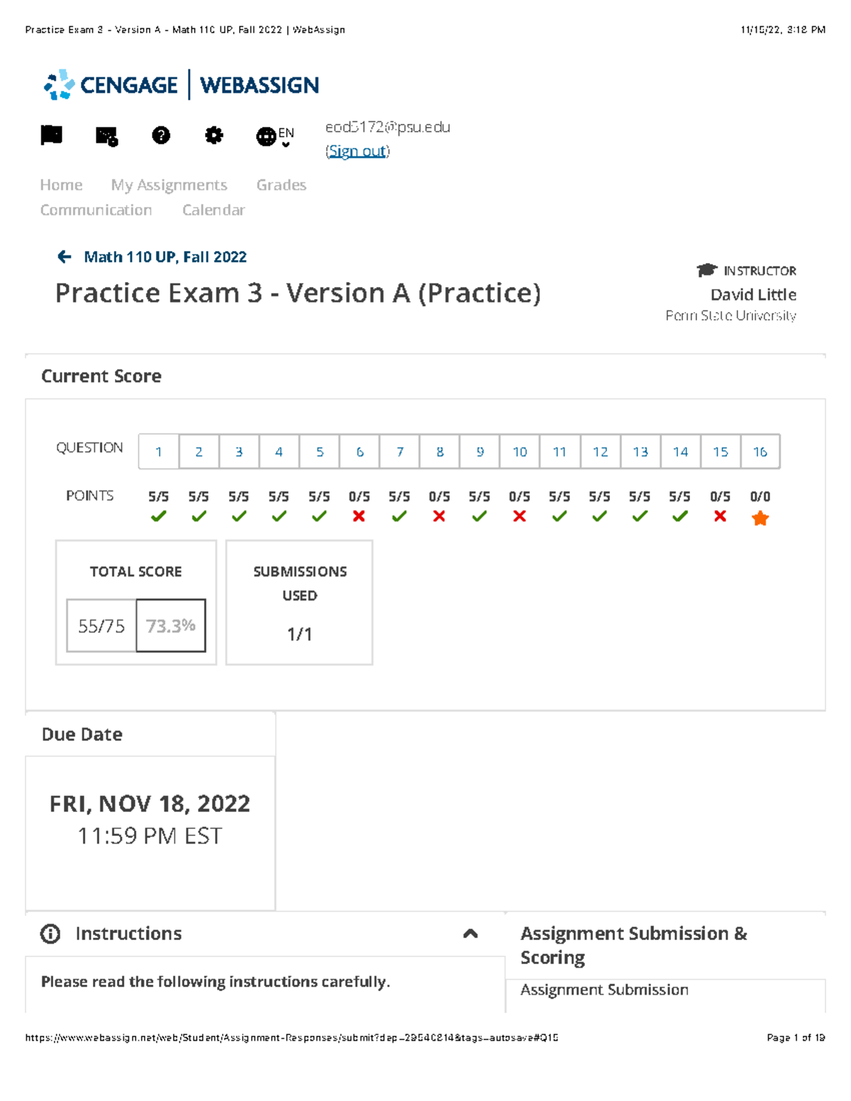Practice Exam 3 - Version A - Math 110 UP, Fall 2022 Web Assign ...