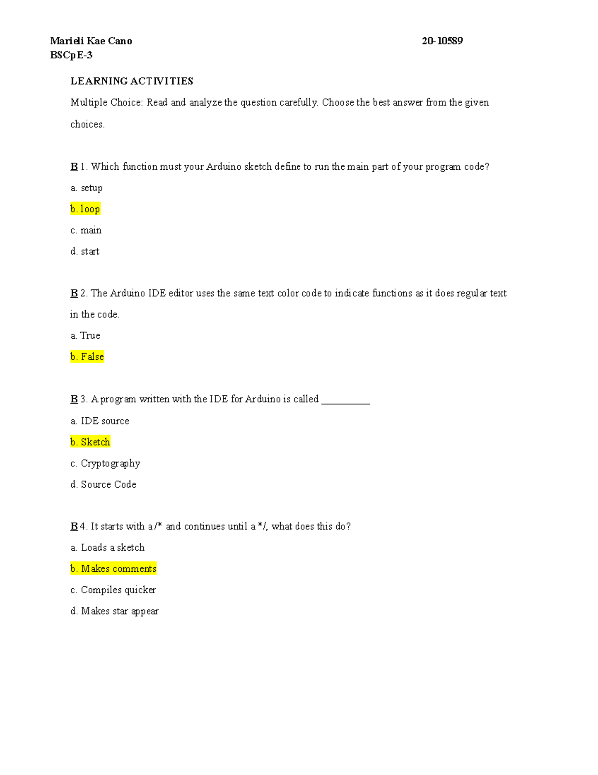 Learning ACTS ( Multiple Choice) - Marieli Kae Cano 20- BSCpE- LEARNING ACTIVITIES Multiple ...