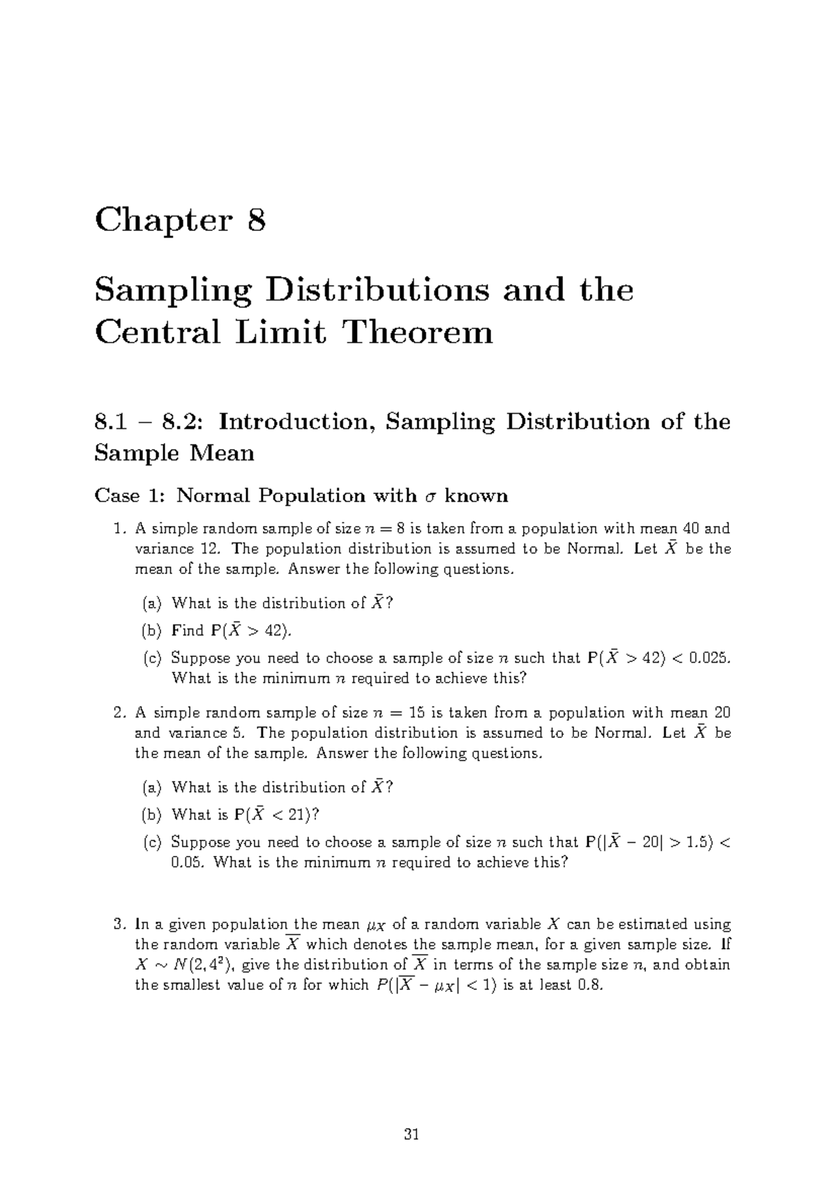 Chapter 8 - dsad - Chapter 8 Sampling Distributions and the Central Limit Theorem 8 – 8: - Studocu