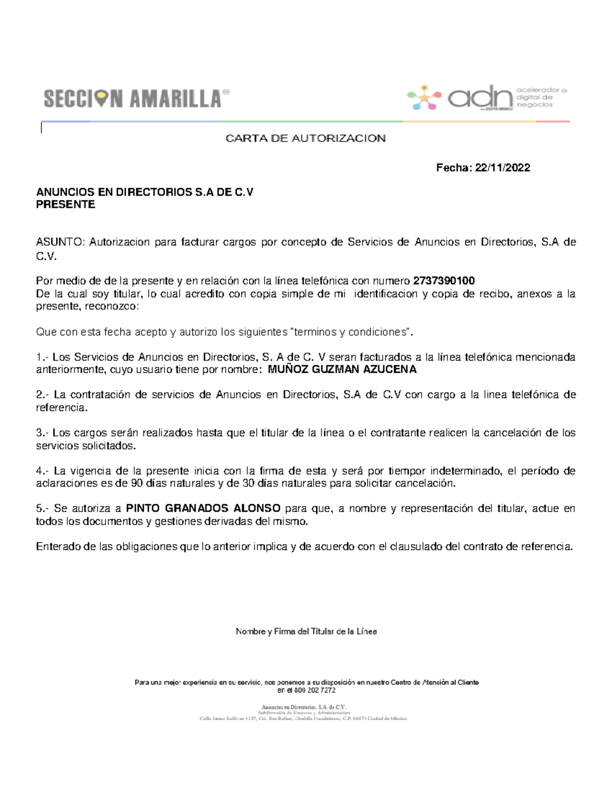 Carta DE Autorizacion DE Centro Integral Veterinario Farolito - Fecha ...