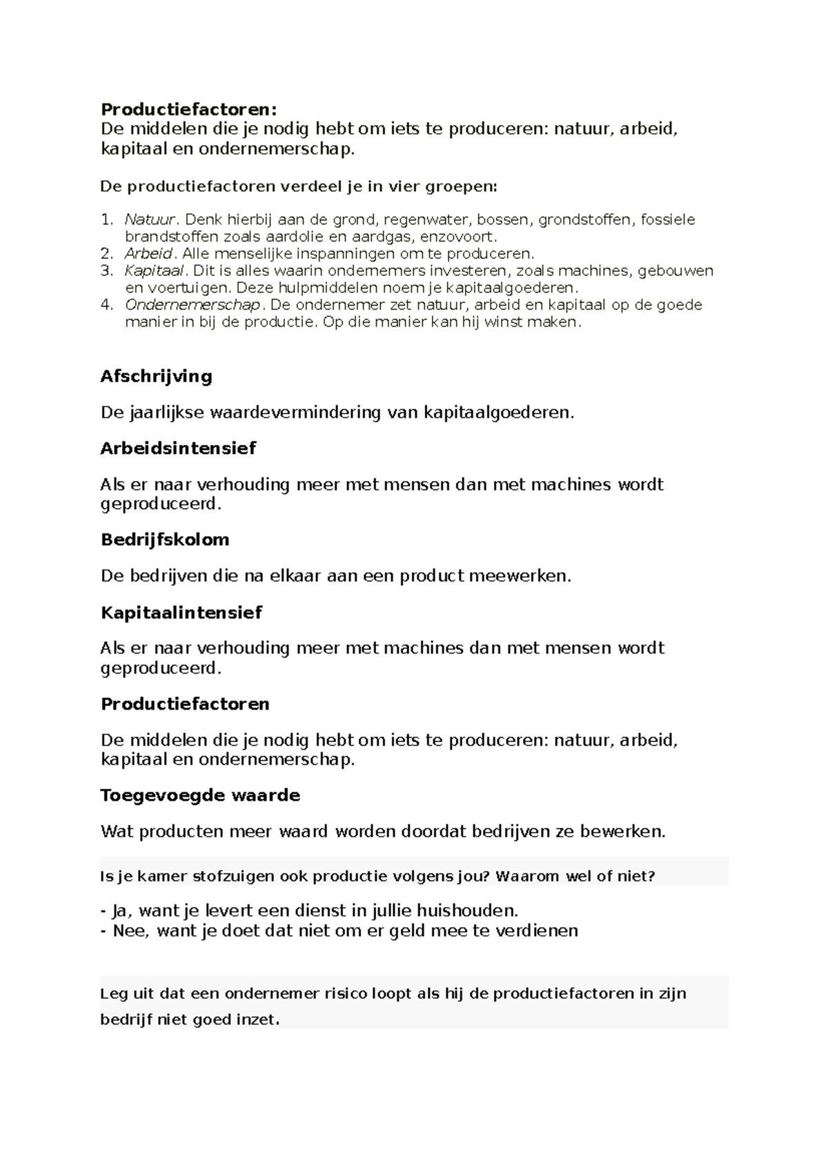 Economie Cooper Hoofdstuk - Productiefactoren: De middelen die je nodig ...
