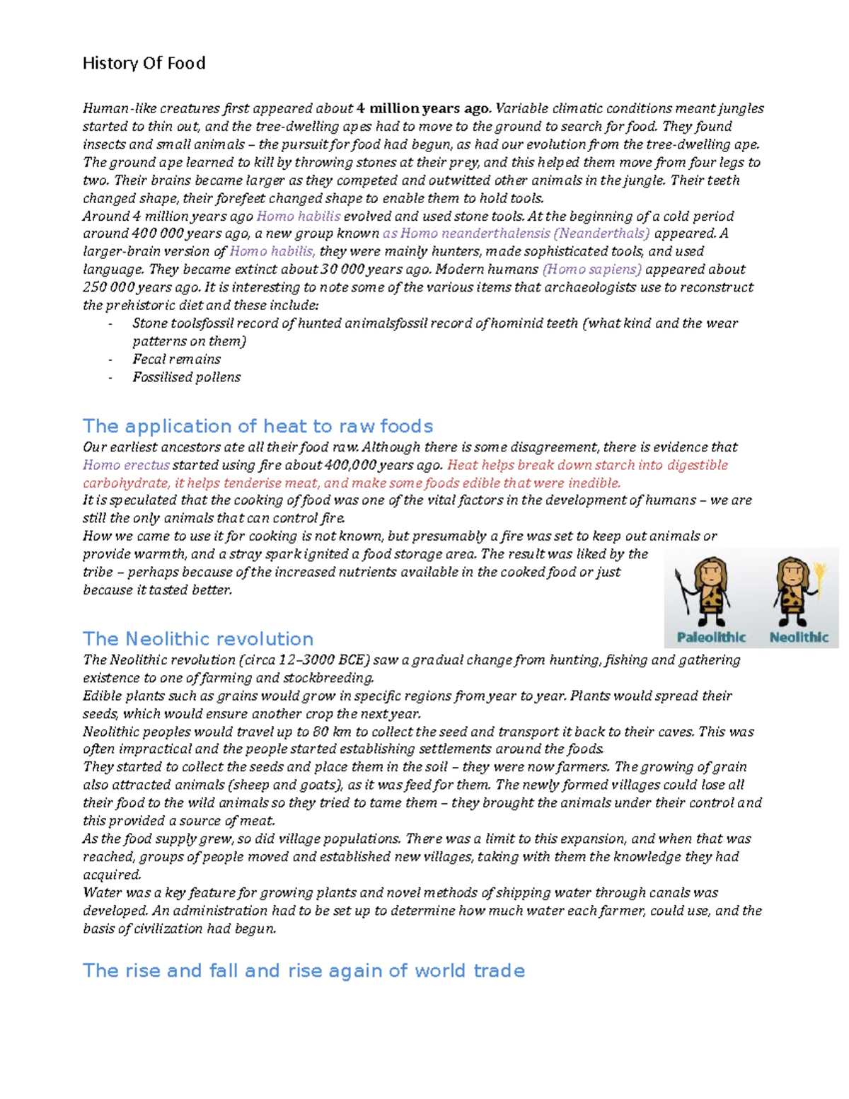 1- History of Food - Lecture note 1 - History Of Food creatures first ...