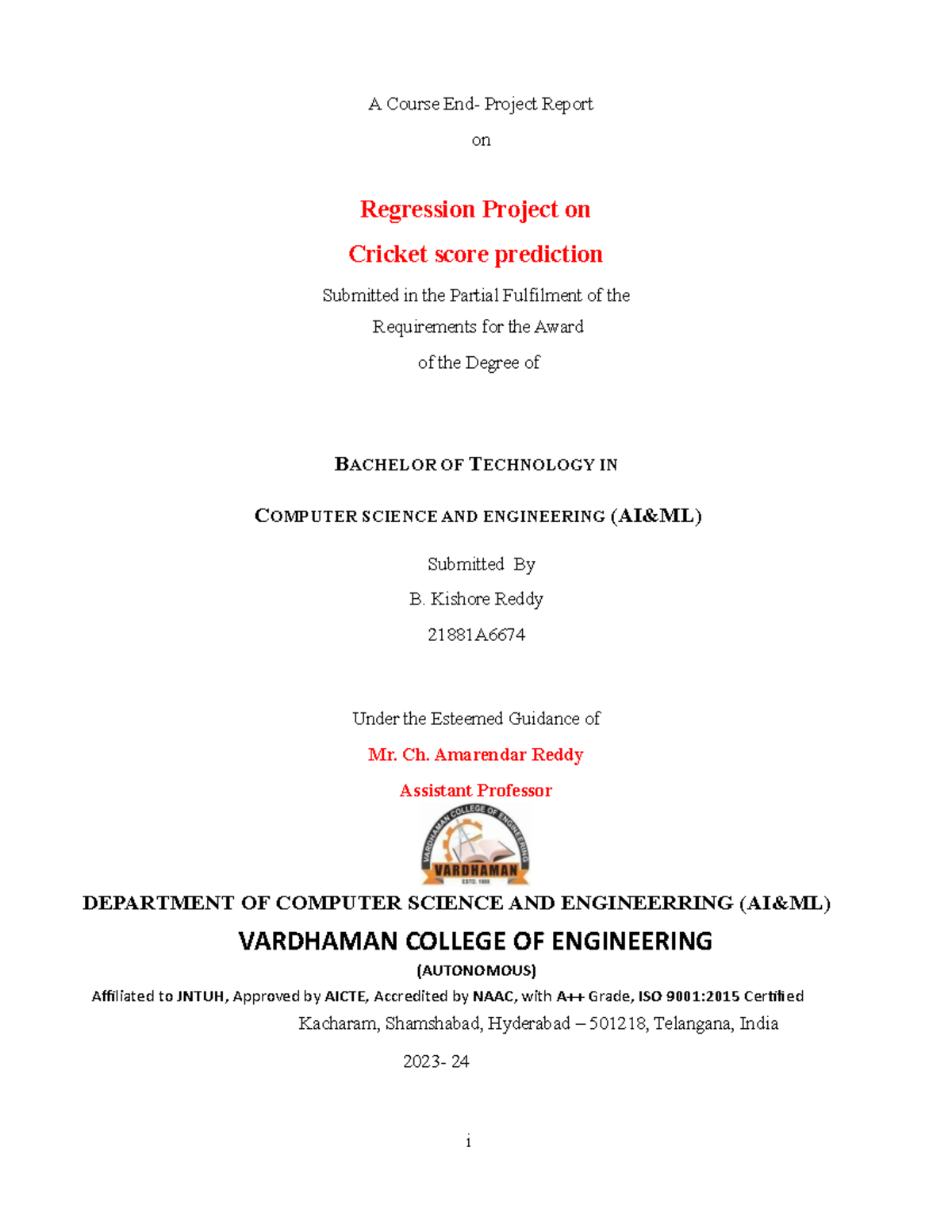 Web technology project - i A Course End- Project Report on Regression ...