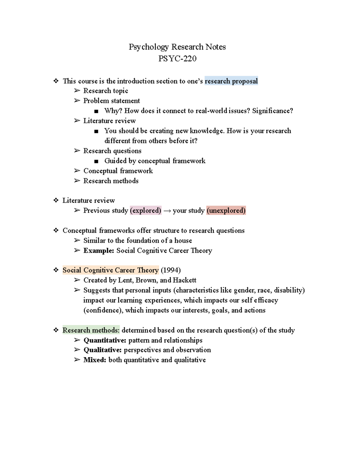 PSYC-220 Notes: Research Proposal - Psychology Research Notes PSYC ...