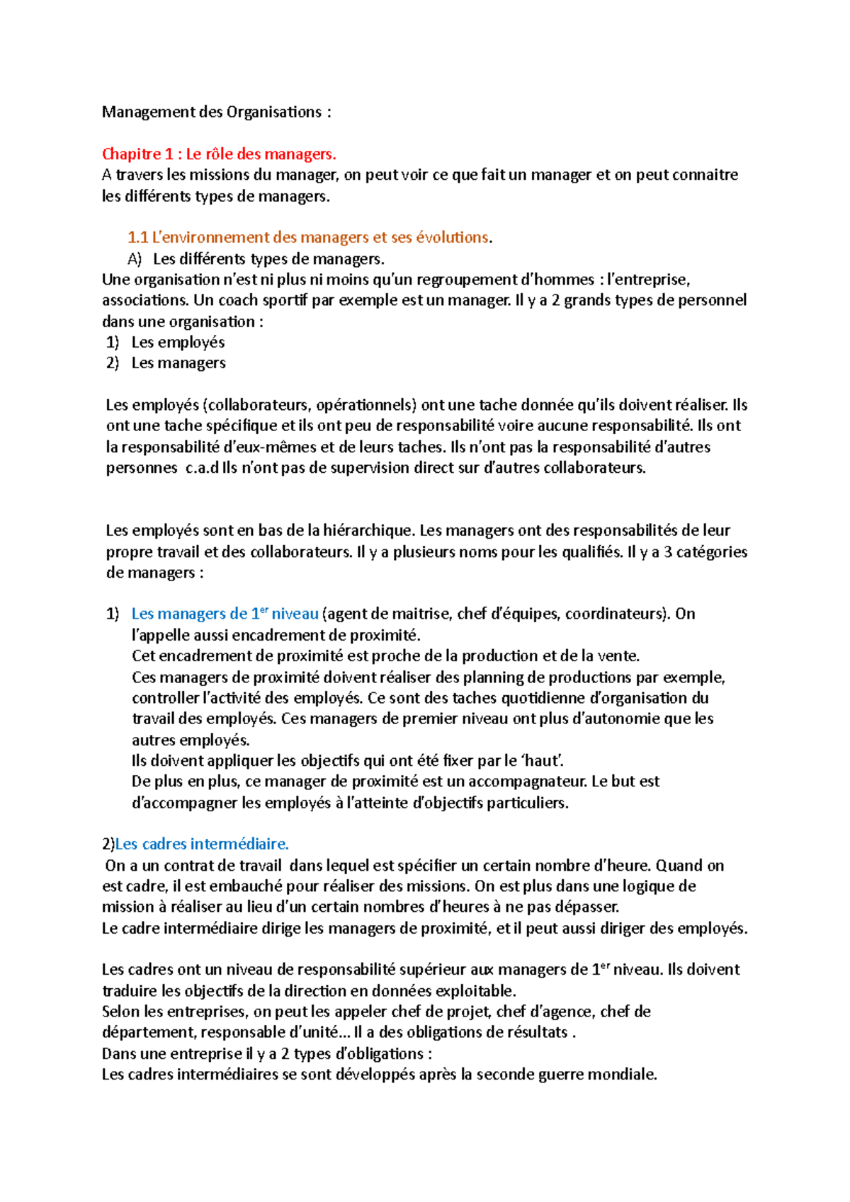 Management des Organisations 1 - A travers les missions du manager, on ...