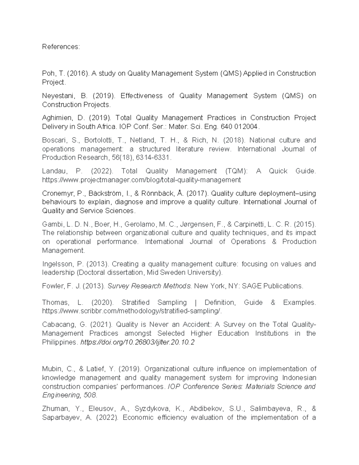 References - References: Poh, T. (2016). A study on Quality Management ...