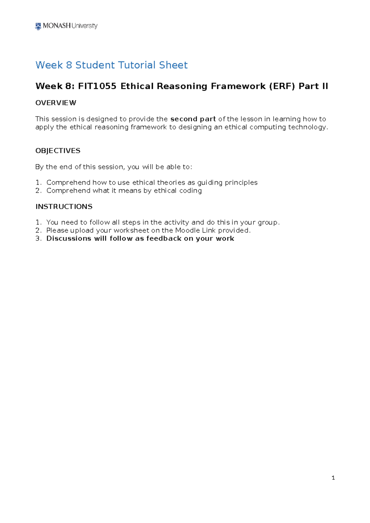 FIT1055 Week 8 worksheet S2, 2024 - Week 8 Student Tutorial Sheet Week ...