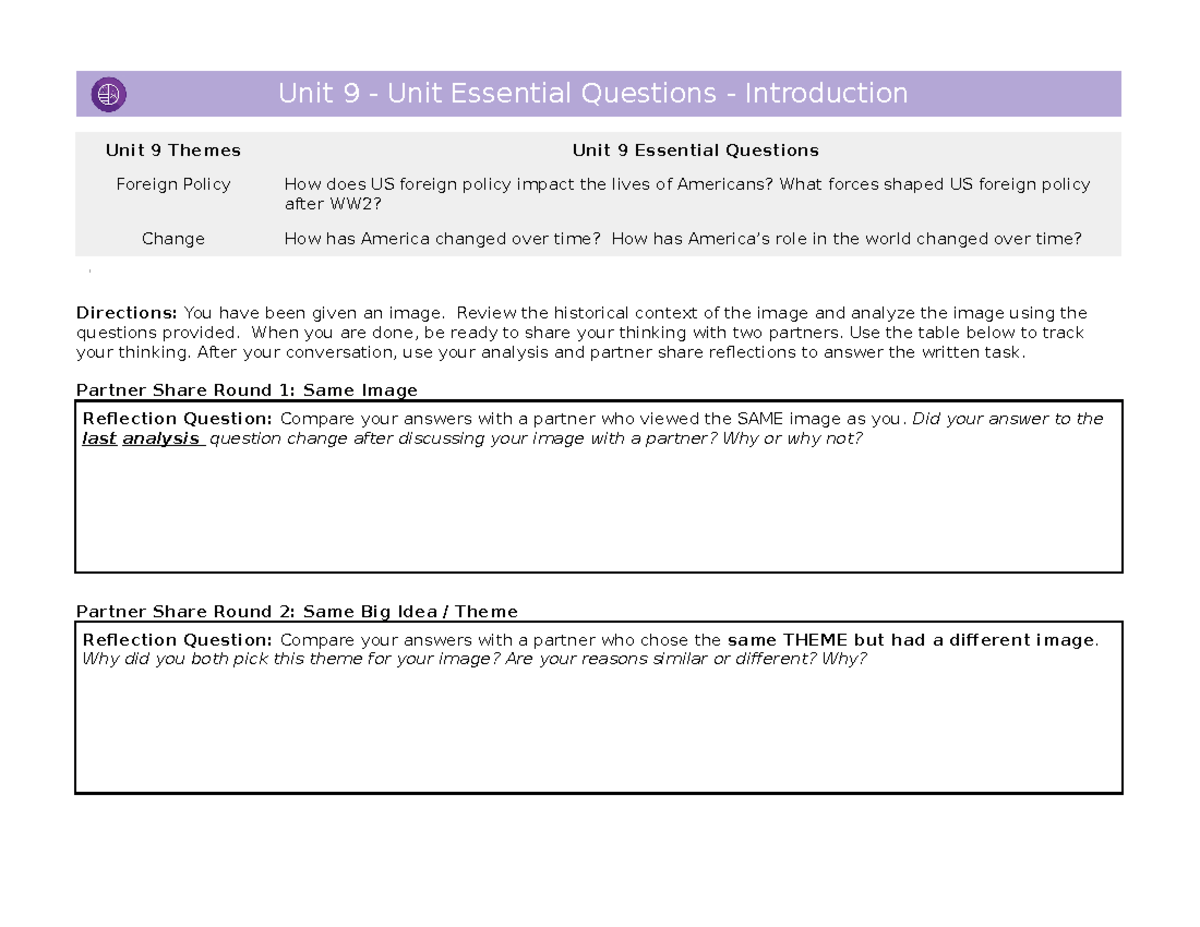 Essential queations copy - Unit 9 - Unit Essential Questions ...