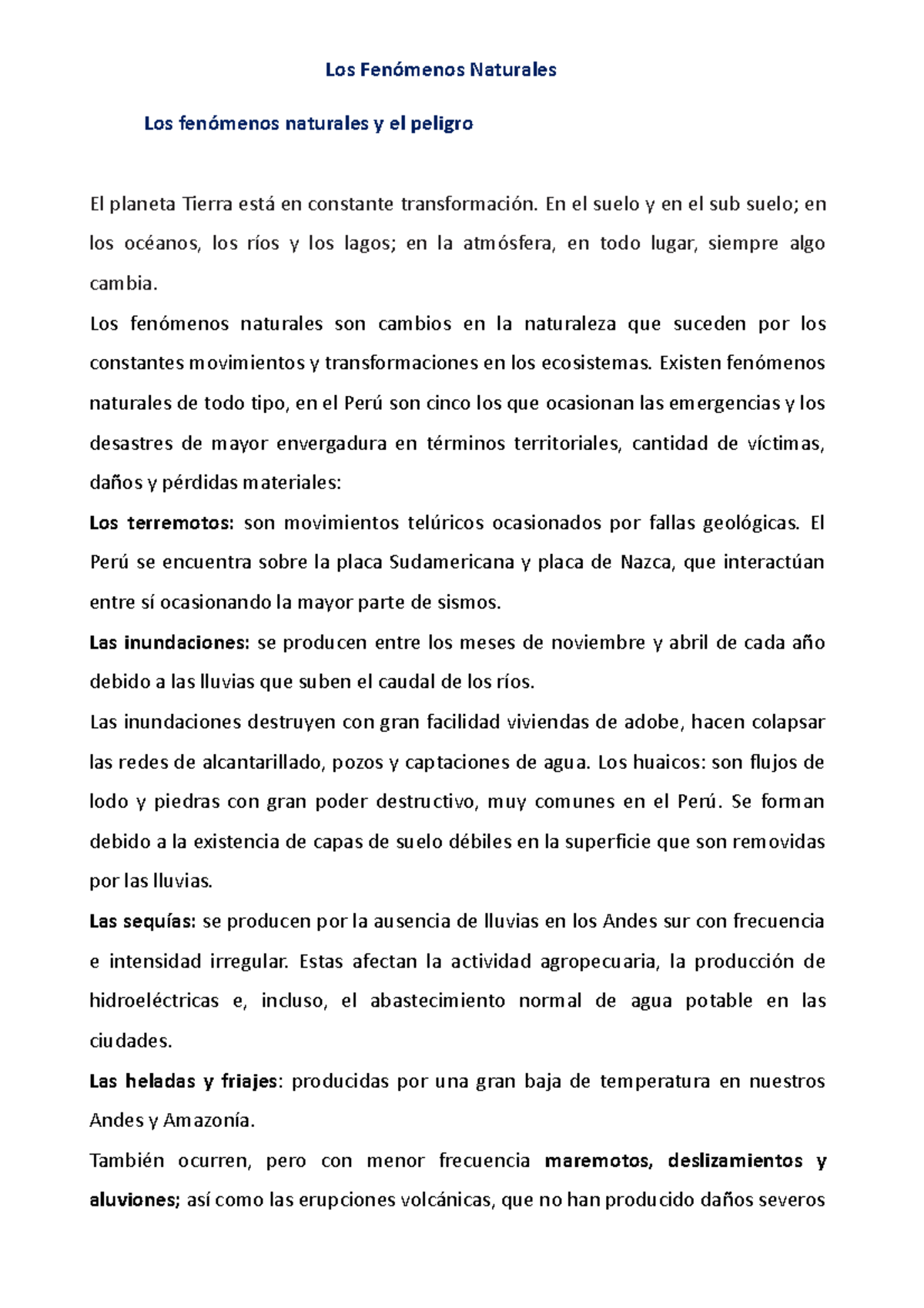 Los Fenómenos Naturales - Los Fenómenos Naturales Los fenómenos ...