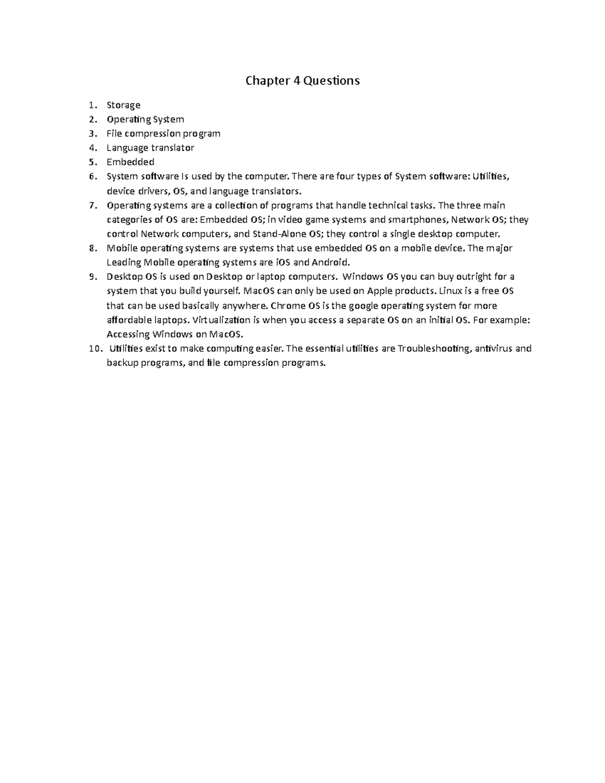 Chapter 4 Questions for Camryn Banbel - Chapter 4 Questions Storage ...