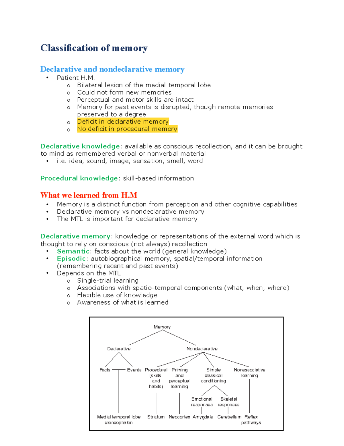02 - Anatomy of Memory - Classification of memory Declarative and nondeclarative memory ...