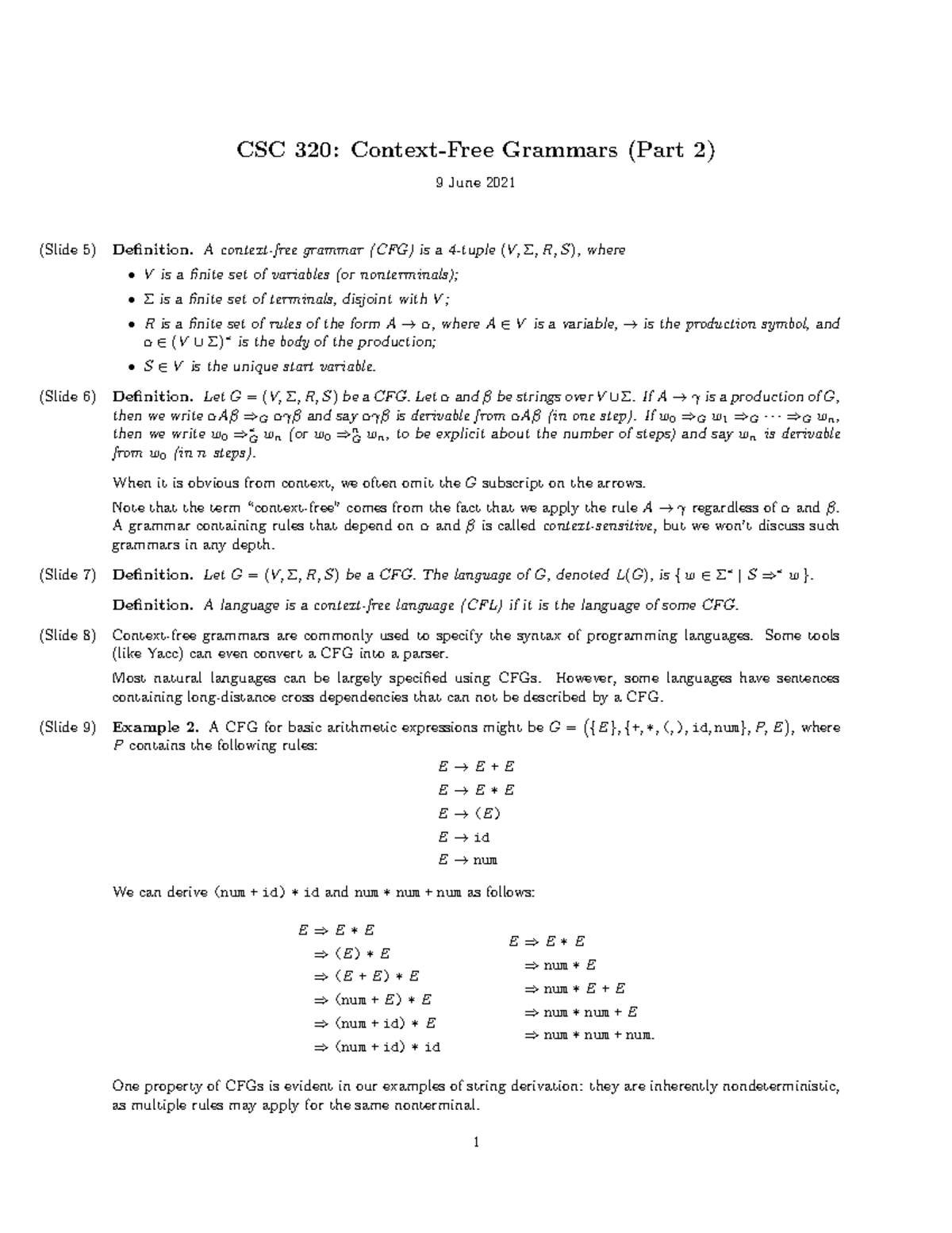 Lecture 07 notes 2 - CSC 320: Context-Free Grammars (Part 2) 9 June ...