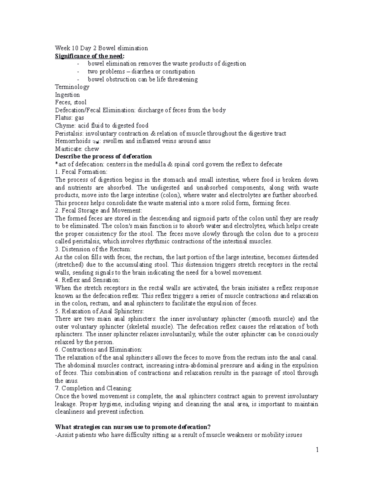 Week 10 Day 2 Study Guide Bowel Elimination - Week 10 Day 2 Bowel ...