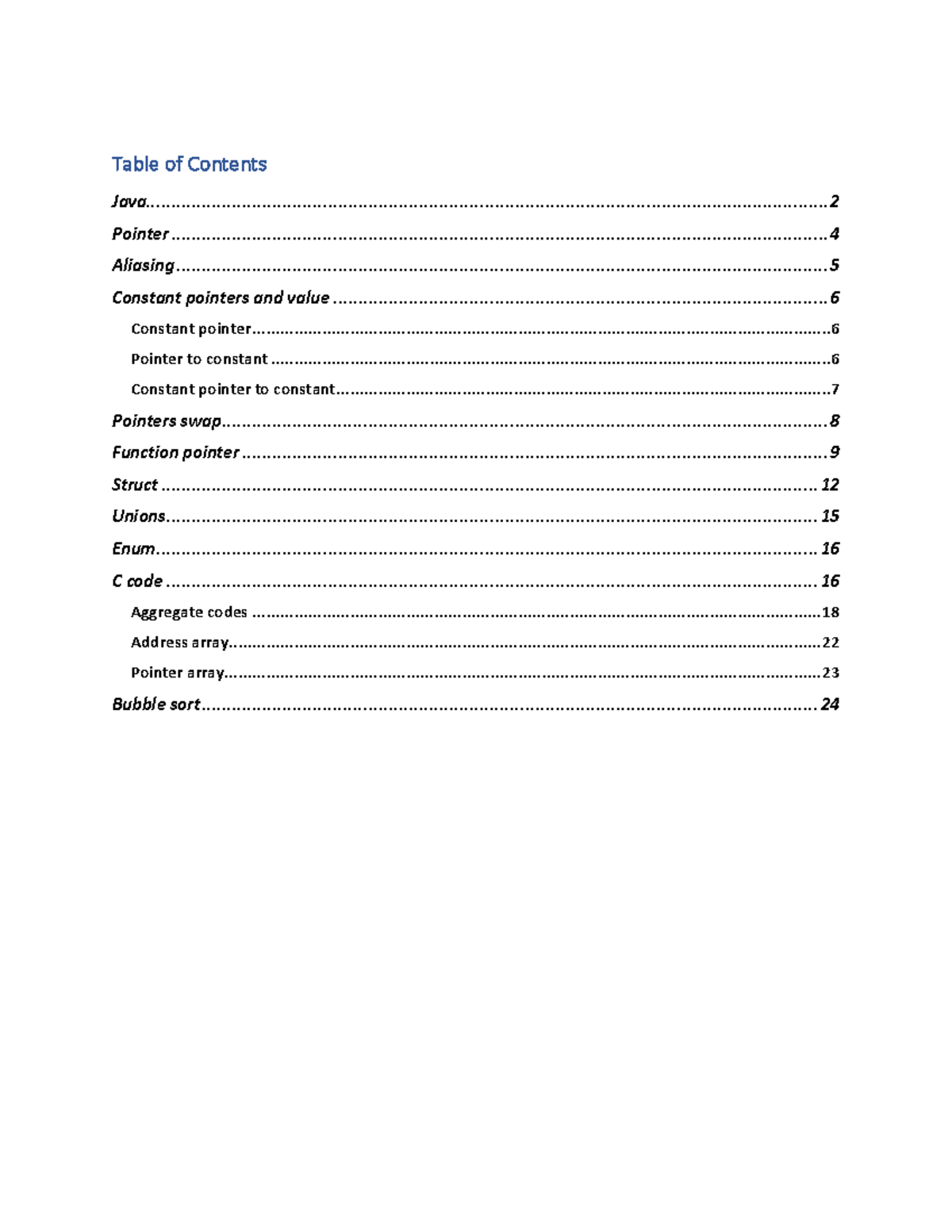 lecture Notes Java and C - Table of Contents - Studocu