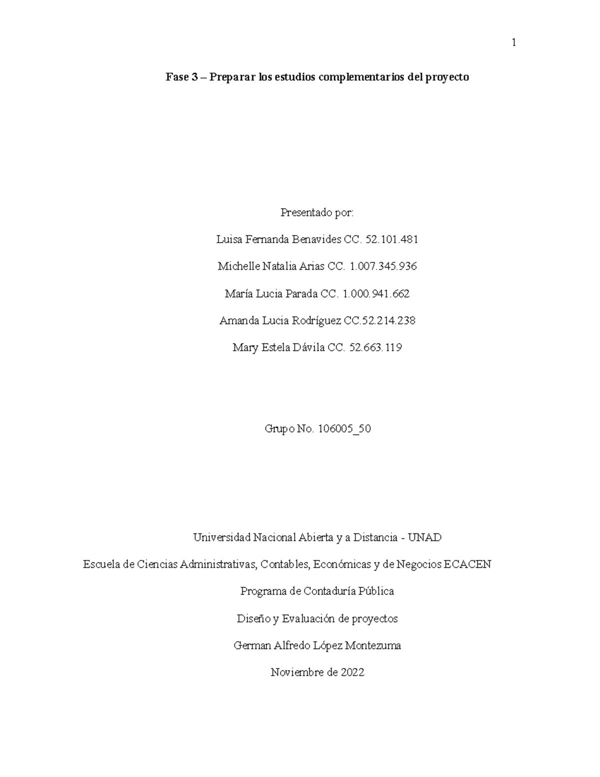 Fase 3 Preparar los estudios complementarios del proyecto Grupo 50 ...