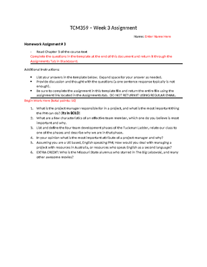 Chapter 2 Assignment - TCM359 – Week 2 Assignment Name: Enter Name Here ...