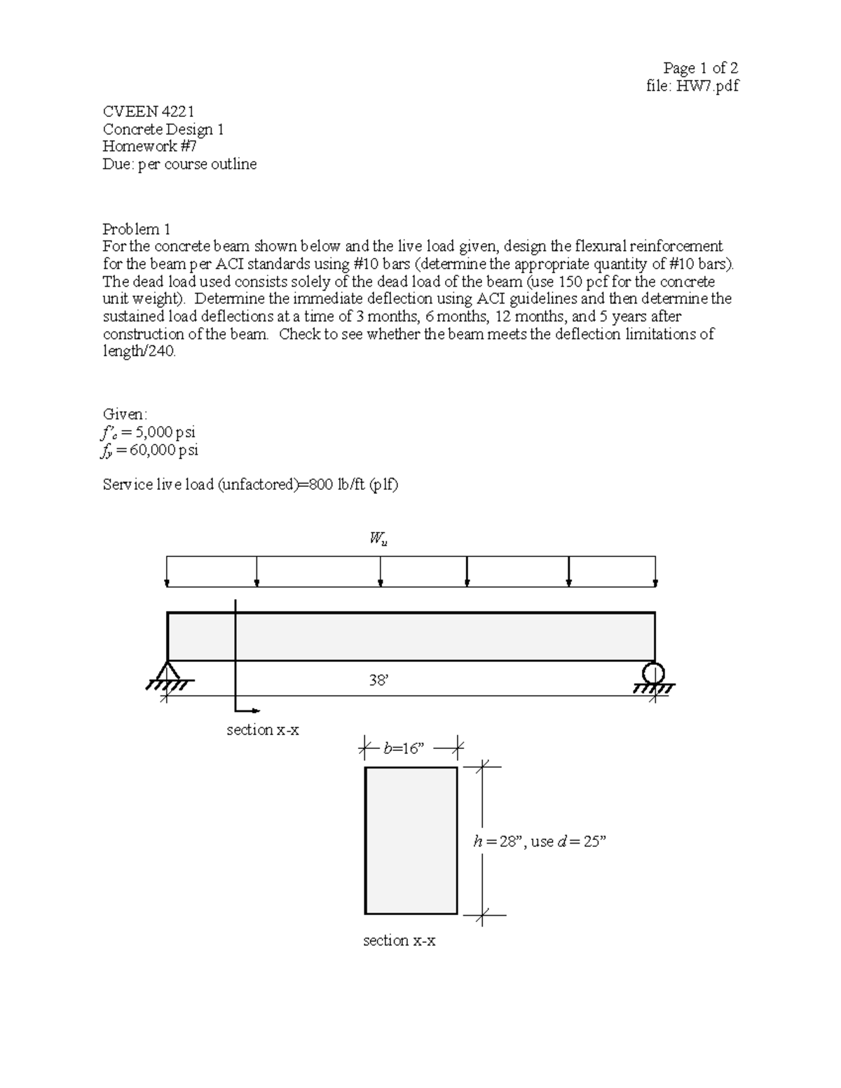 HW7 - updated - Page 1 of 2 file: HW7 CVEEN 4221 Concrete Design 1 Homework # Due: per course ...