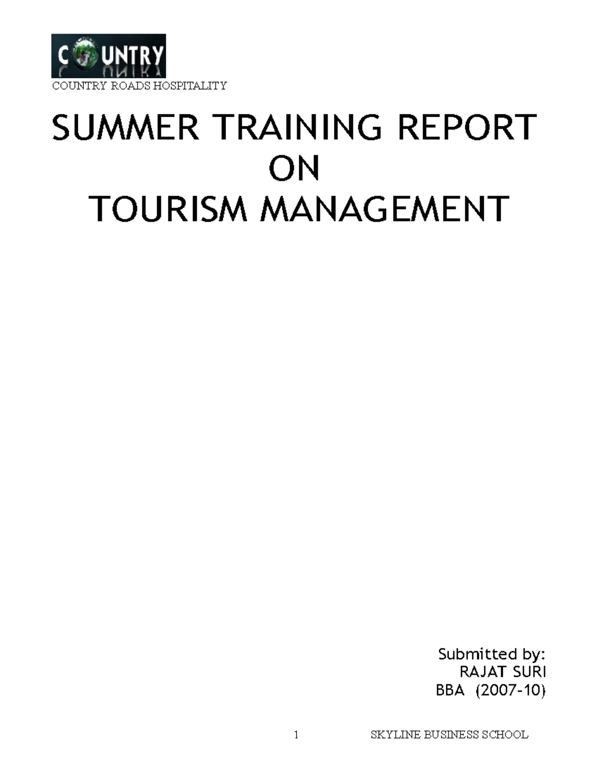 Project report on travel and tourism in travel agency - COUNTRY ROADS ...