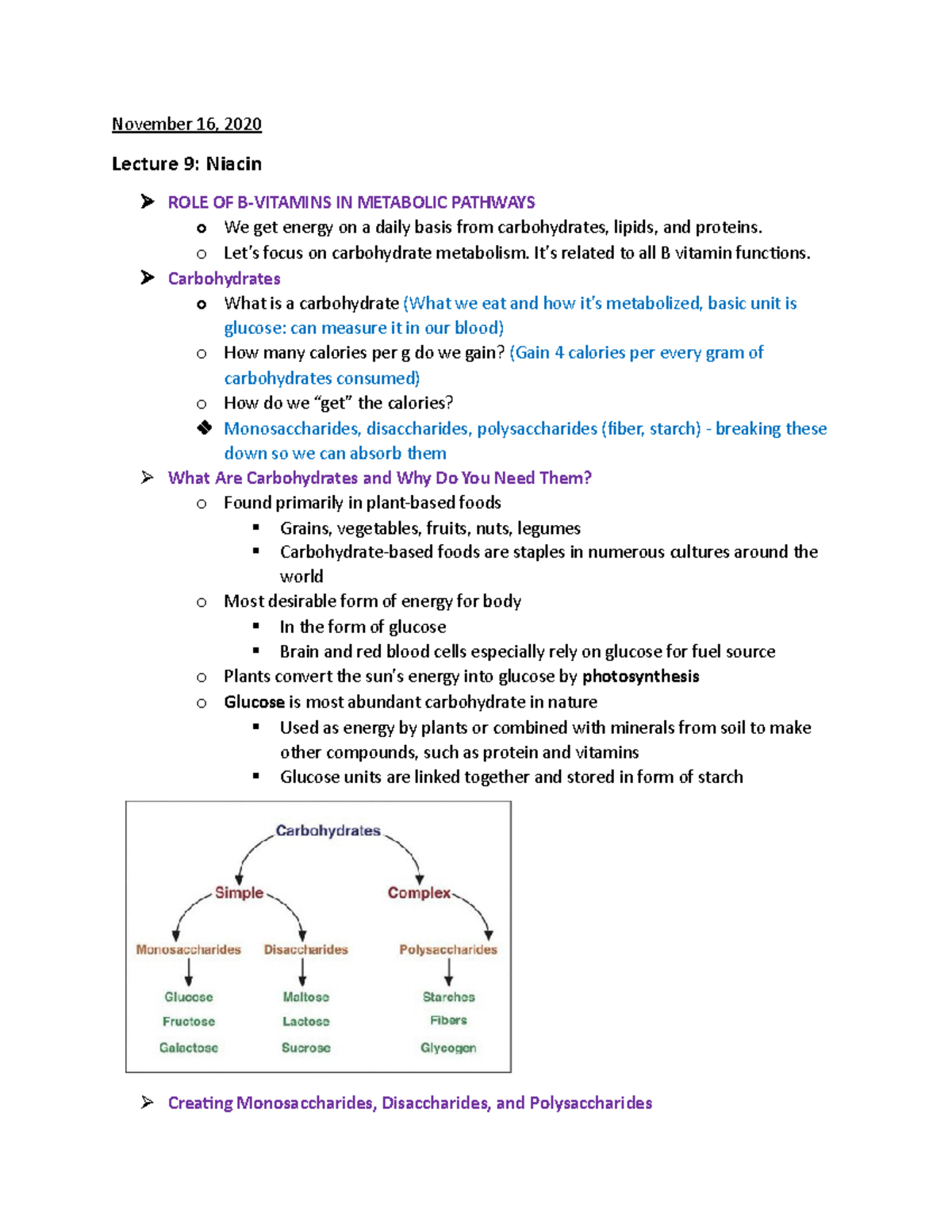 Lecture 9- Niacin - November 16, 2020 Lecture 9: Niacin ROLE OF B ...