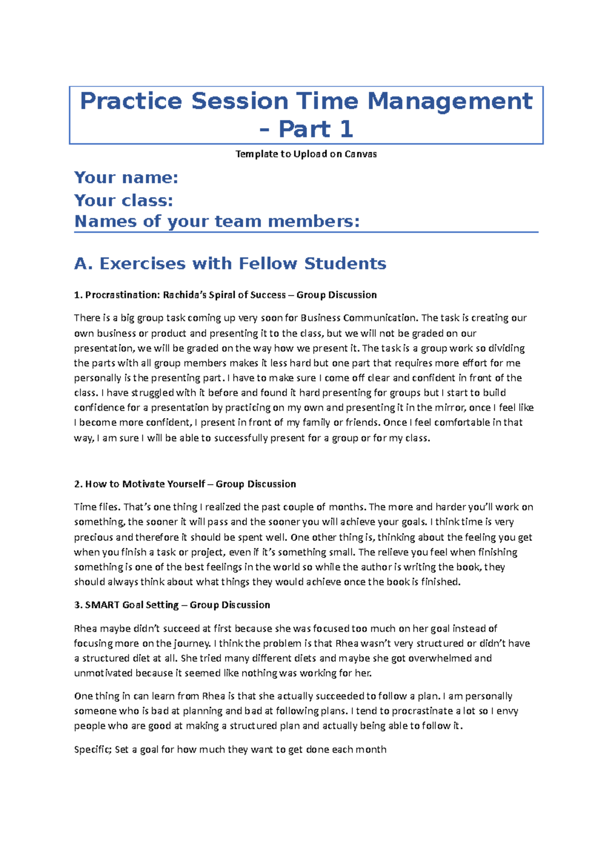 Practice Session Time Management - Part 1 Template to Upload ...