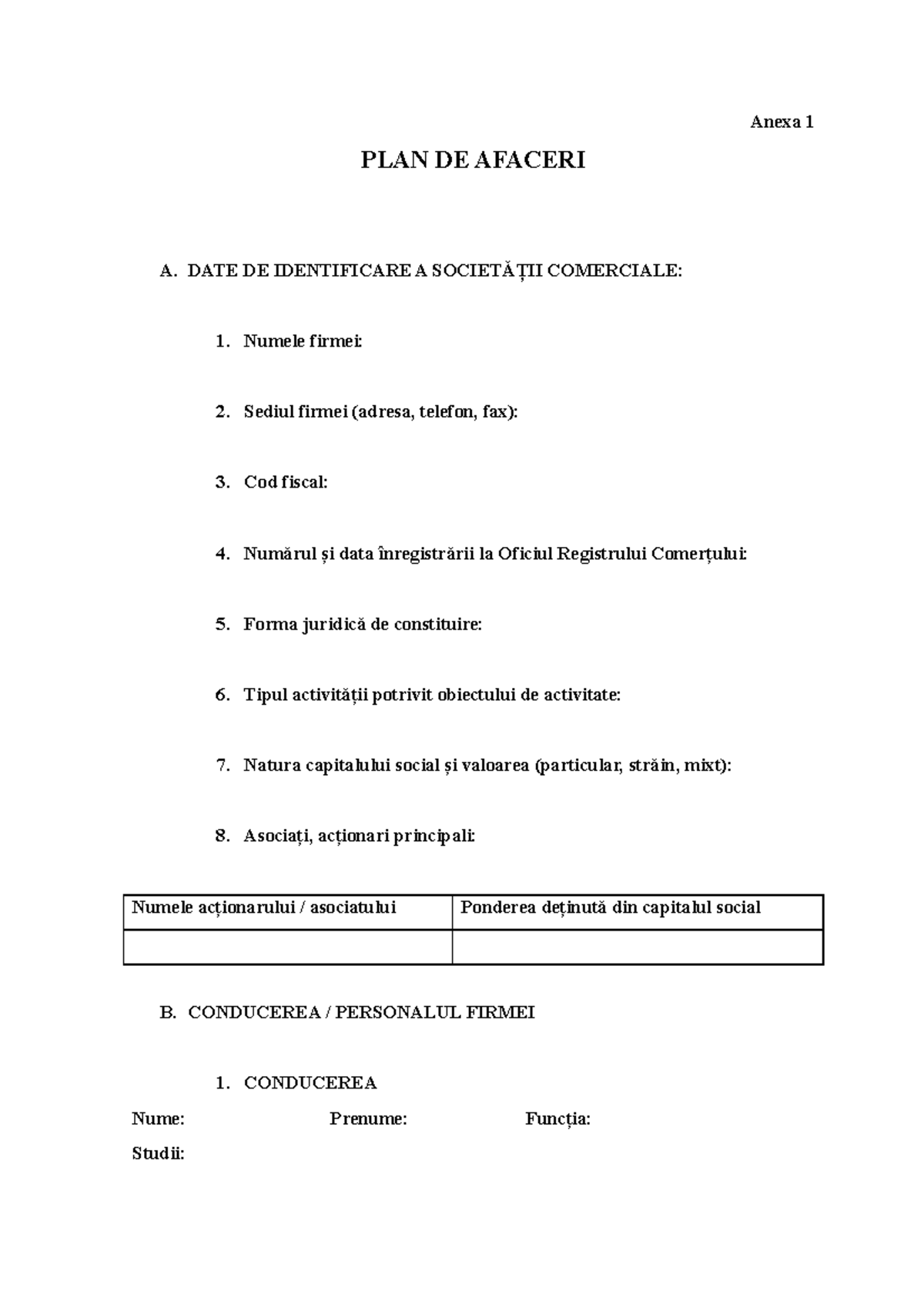 PLAN DE Afaceri Model - Marketing - Anexa 1 PLAN DE AFACERI A. DATE DE ...
