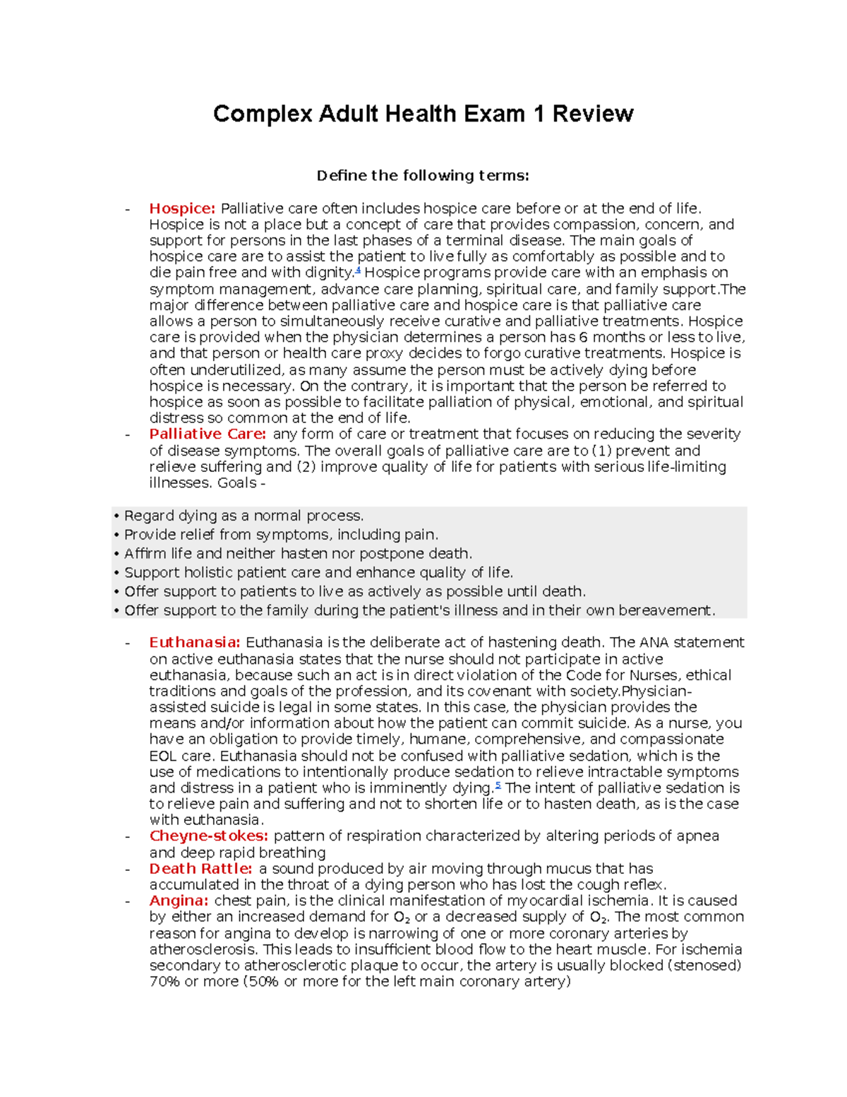 Complex Exam 1 Study Guide - Complex Adult Health Exam 1 Review Define ...