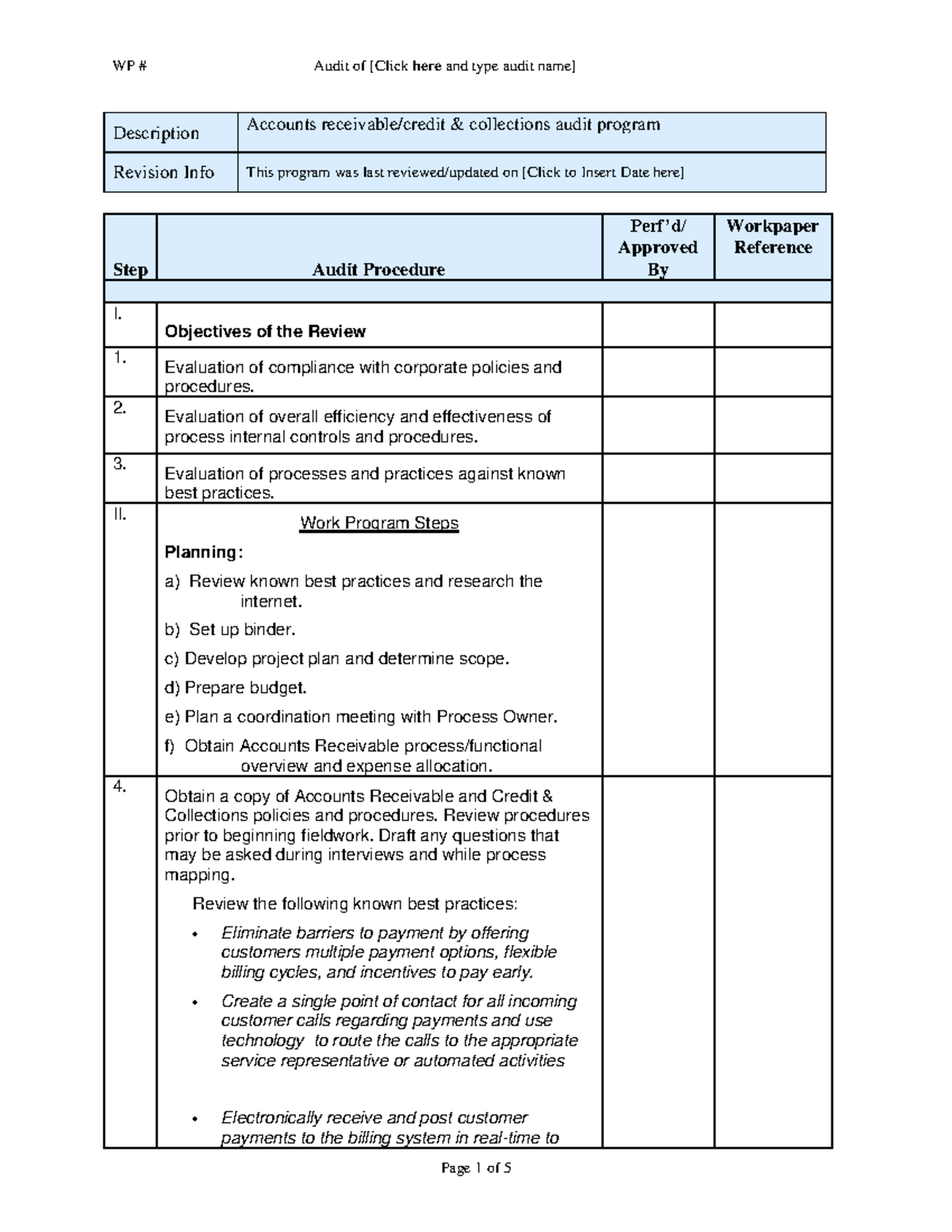303880348 Sample Audit Program Sales and Accounts Receivable ...