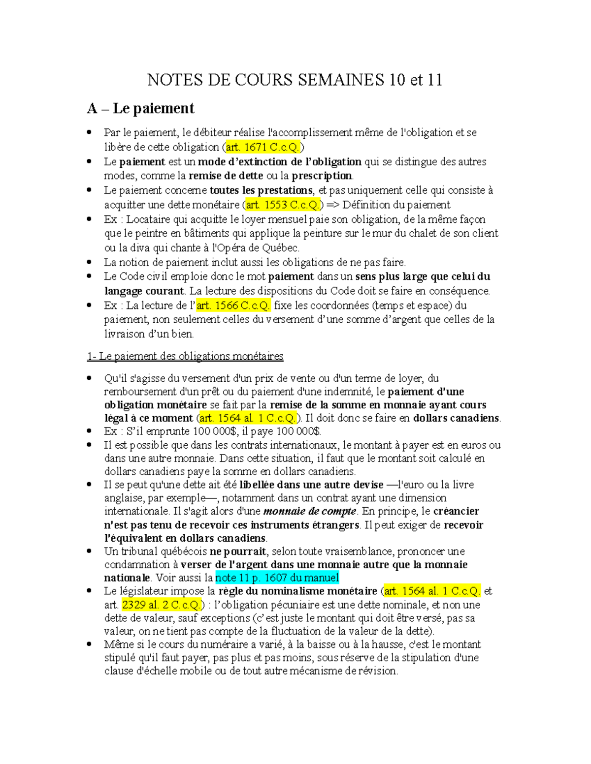 Notes de cours Semaines 10 et 11 lluelles - DRT-1223 - UdeM - StuDocu