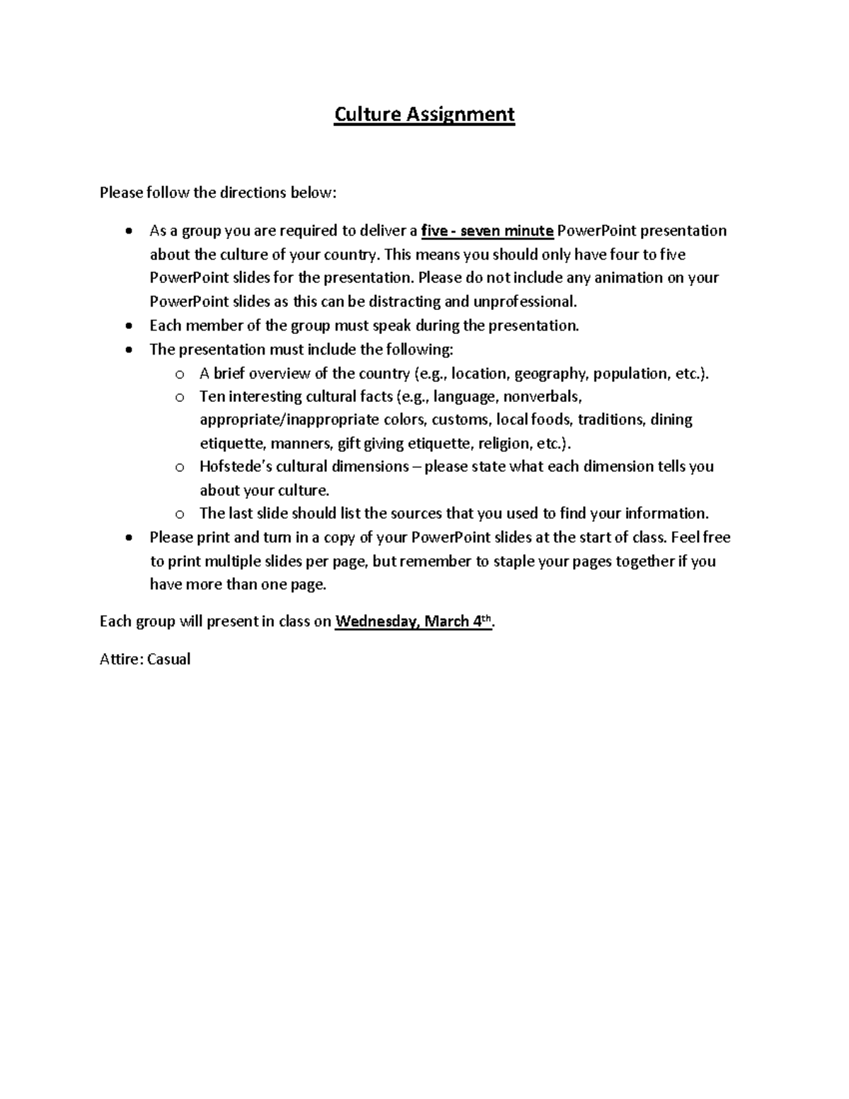 Culture Assignment - Grade: A - Culture Assignment Please follow the ...