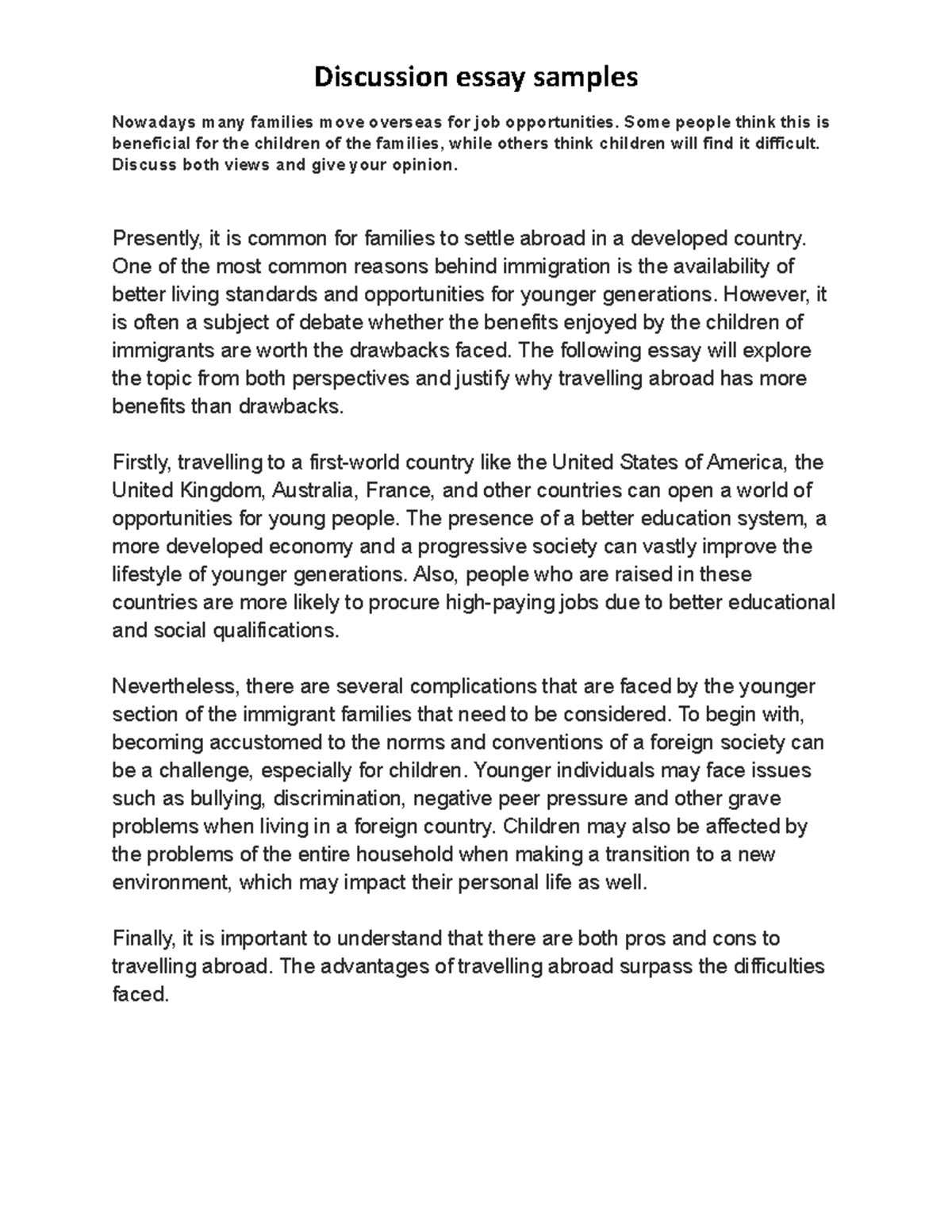 Sample discussion essays Sample Direct question essays - Nowadays many ...