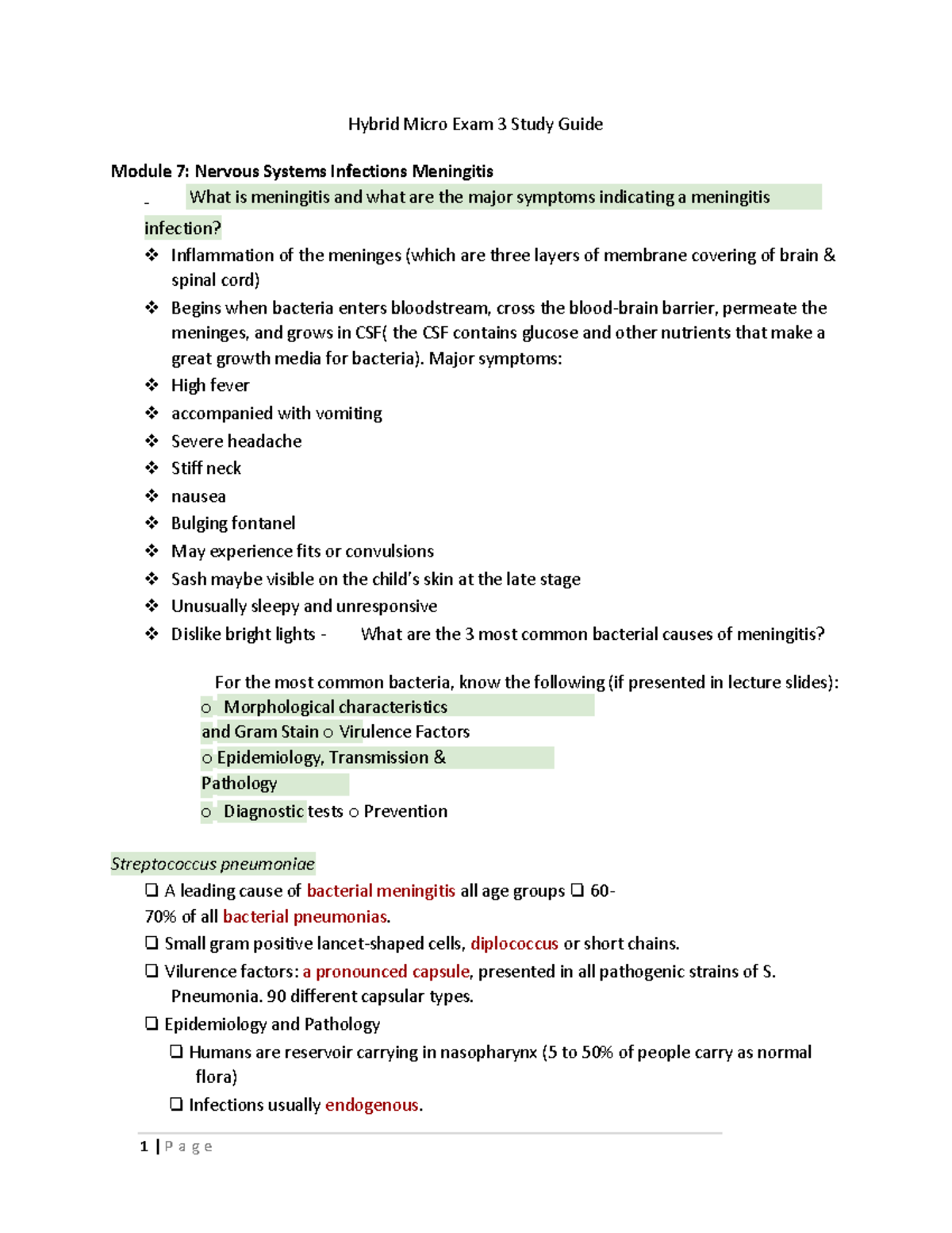 Module 7 Nervous Systems Infections Meningitis - Hybrid Micro Exam 3 ...