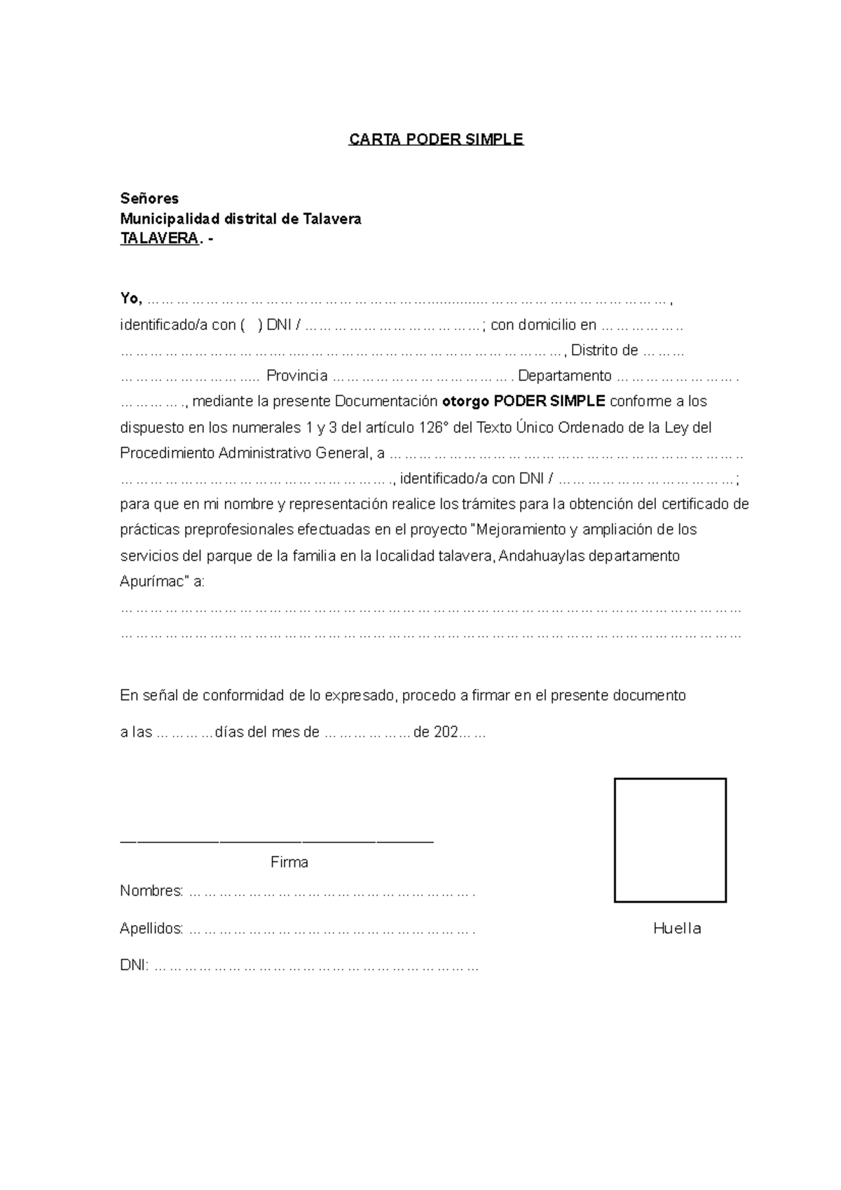 Formato de Carta Poder Simple 1 - CARTA PODER SIMPLE Señores ...
