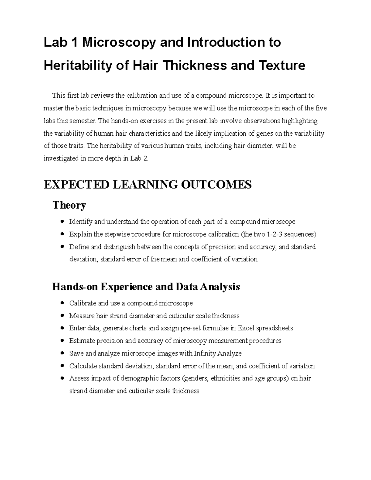 Lab 1 - draft - Lab 1 Microscopy and Introduction to Heritability of ...