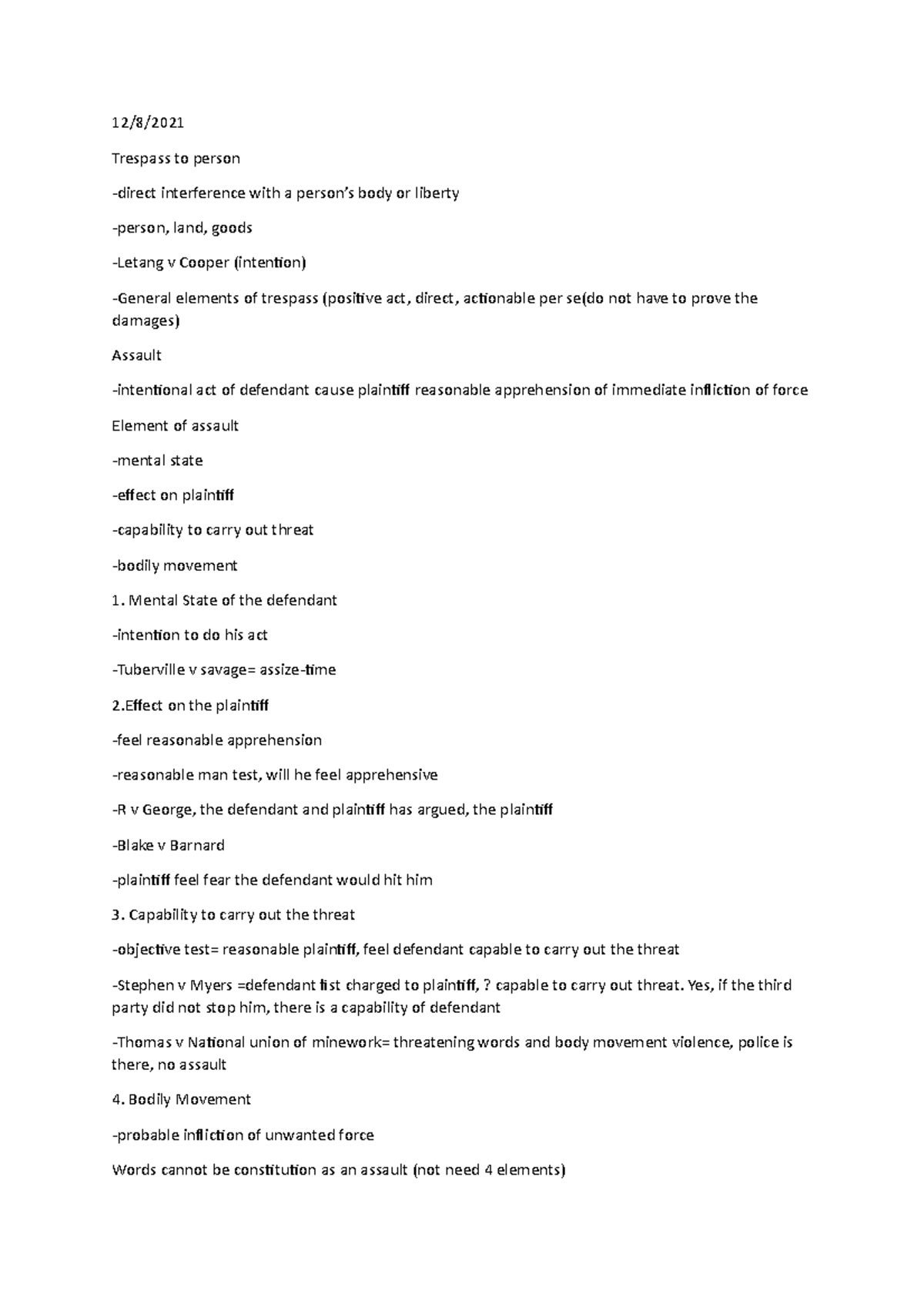 lecture notes for tort law student 1 - Tort Law - MMU - Studocu