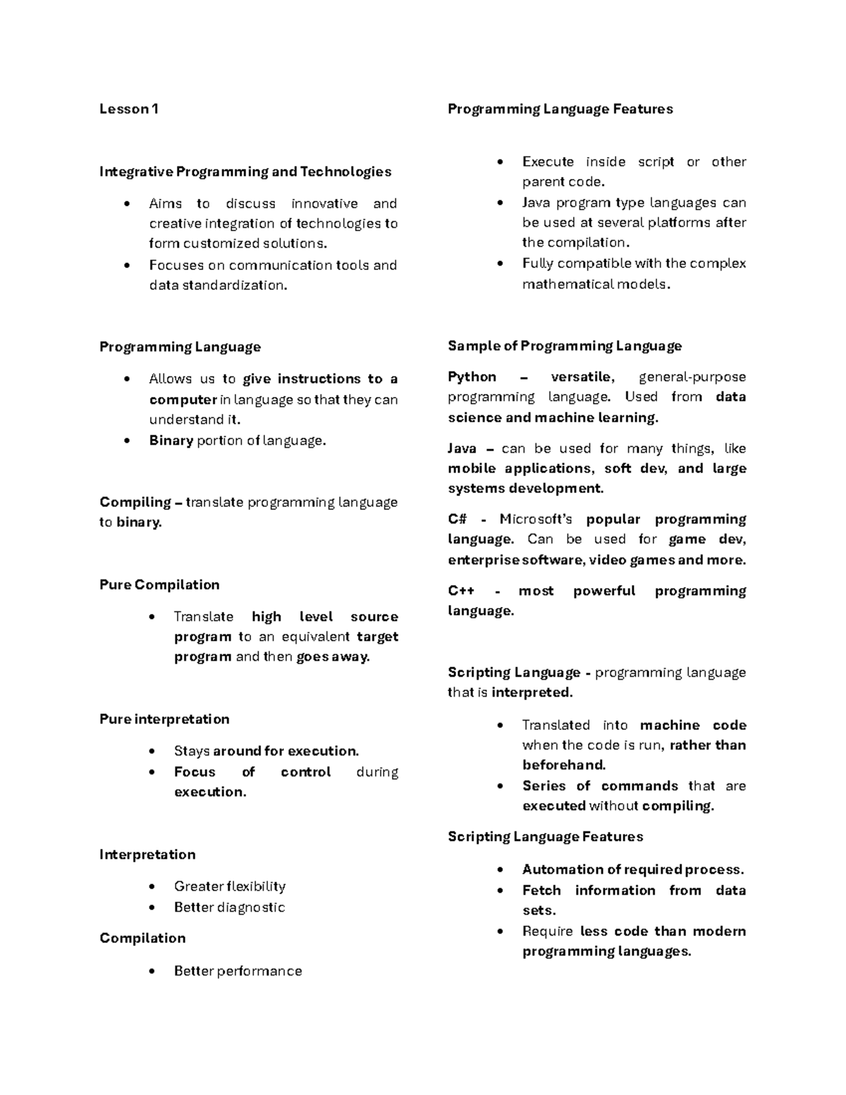 Php Reviewer - Edaaaaaaaa - Lesson 1 Integrative Programming and Technologies - Aims to discuss ...